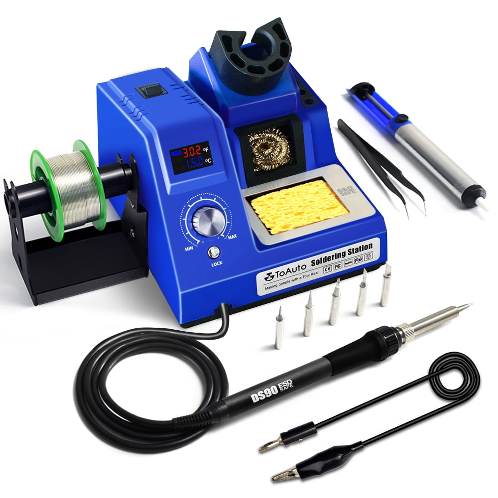 TOAUTO DS90 Soldering Station,90W Dual Digital Display Soldering Iron ...