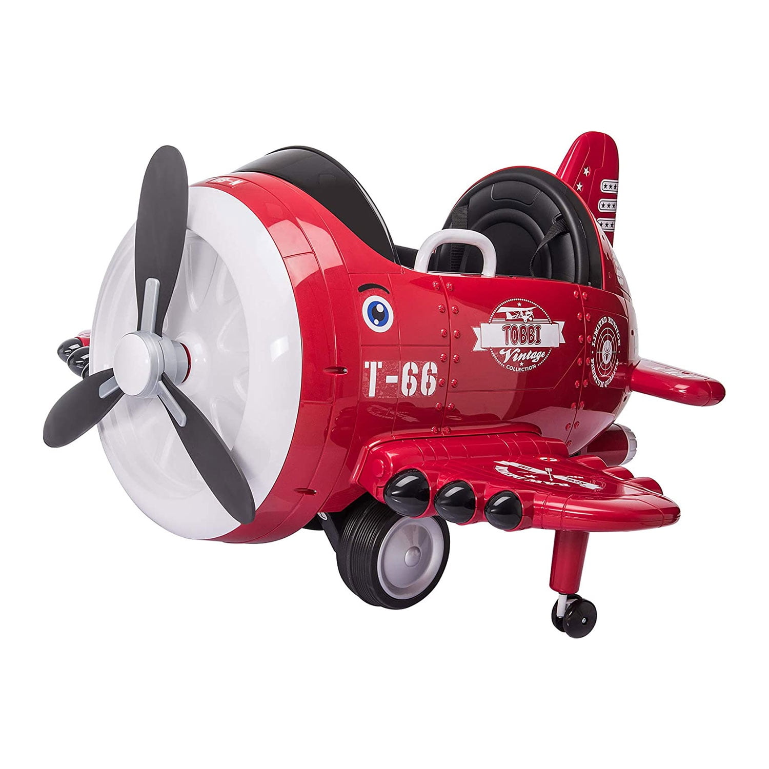 TOBBI 12V Kids Ride-On Toy Airplane with Joystick Control, Red - Child ...