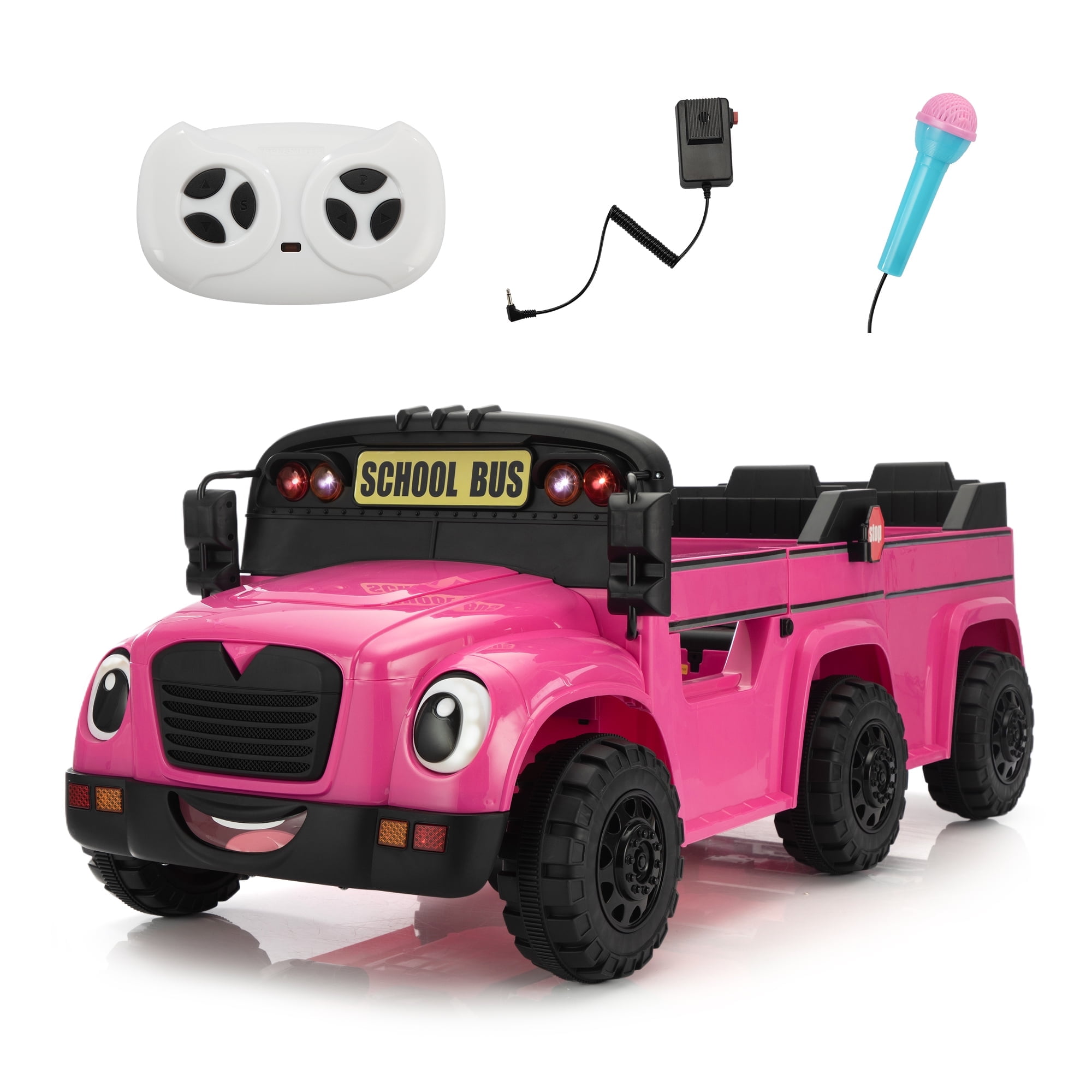 TOBBI 12V 2 Seater Kids Electric Ride On Toy School Bus, Ride On Car w ...