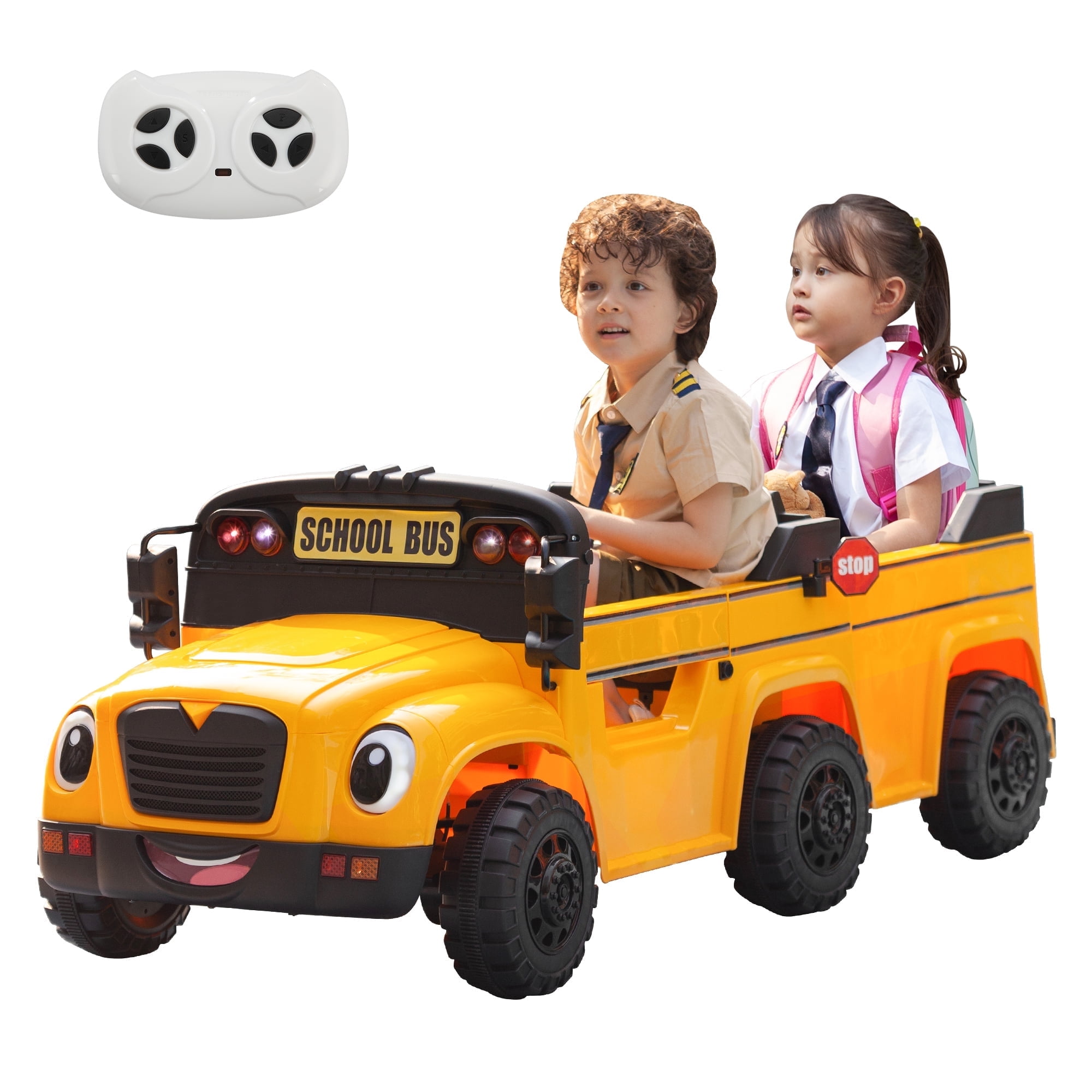 TOBBI 12V 2 Seater Kids Electric Ride On Toy School Bus, Ride On Car w ...