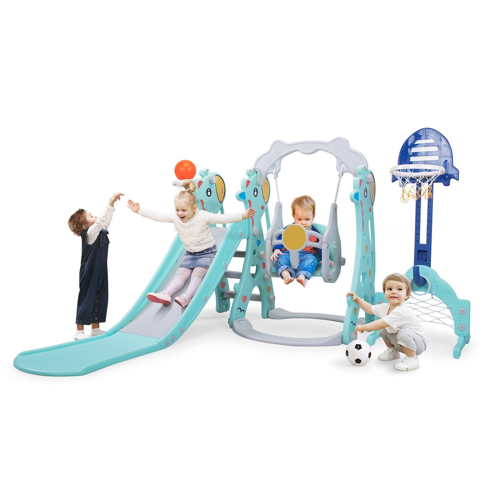 5-in-1 Slide and Swing Set, Toddler Slide Swing Set, Freestanding Slide ...