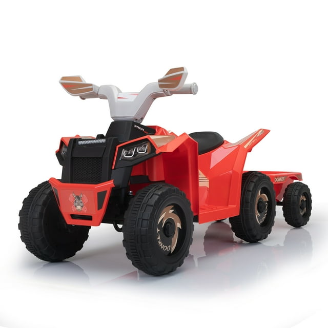 TOBBI 6V Operated Four-Wheeler ATV, Electric Ride On Children's Toy Car with Trailer, Bluetooth ...