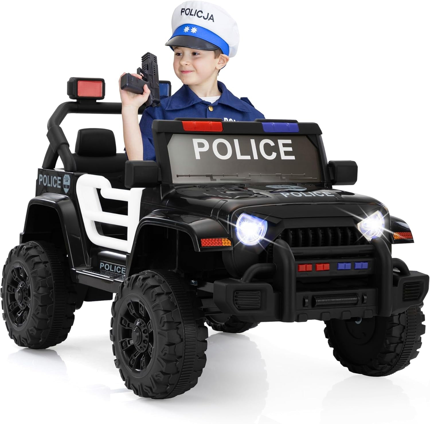 TOBBI Police Car Ride On 12V Electric Kid Car to Drive Ride On Toys with Parental Remote Battery ...
