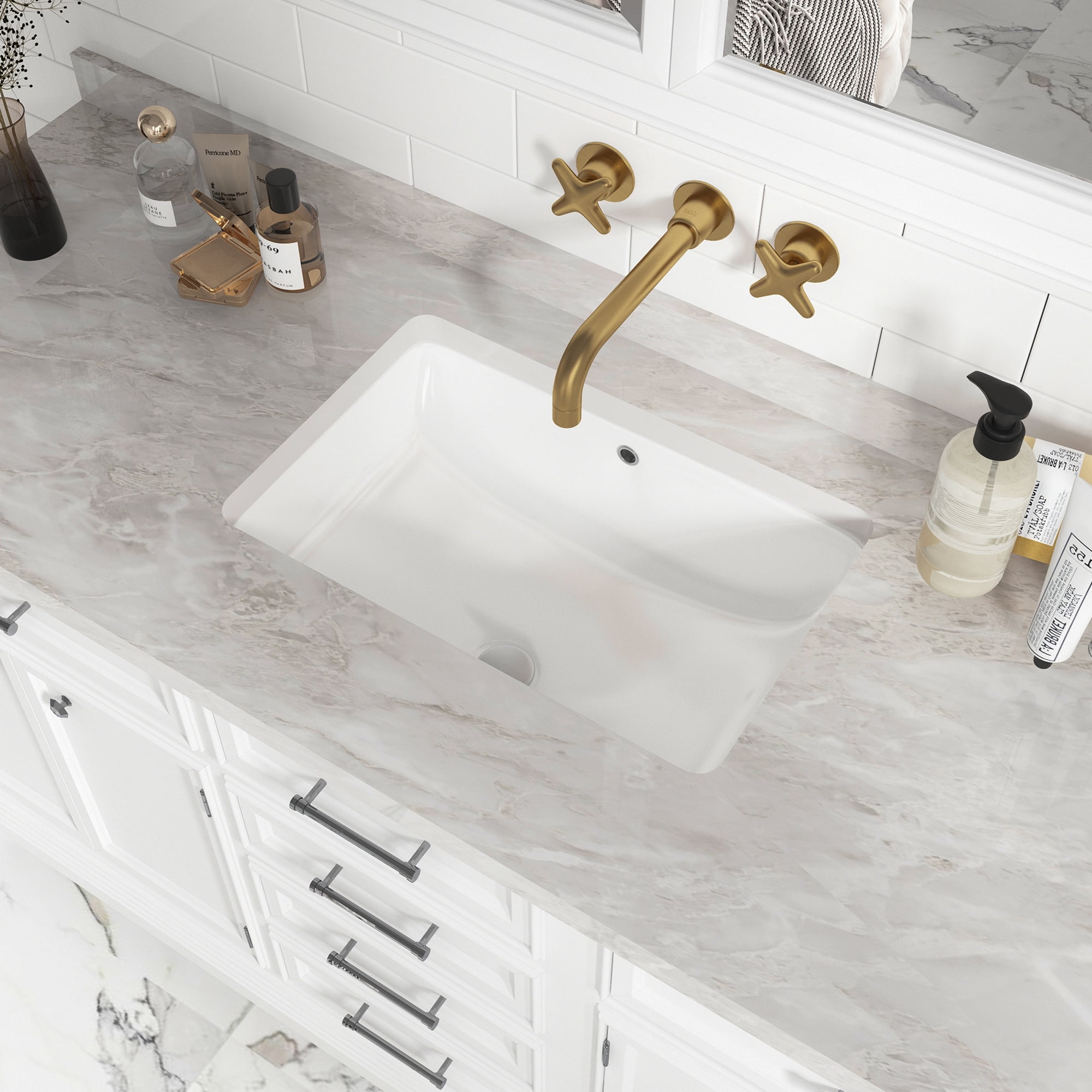 TOBILI 23" Round Angle White Bathroom Sink Undermount Design White ...