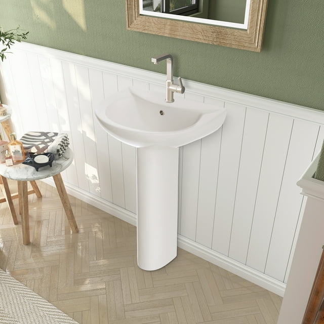 TOBILI 26"W Cemamic Oval Pedestal Sink with Overflow in White Bathroom Sink - Walmart.com