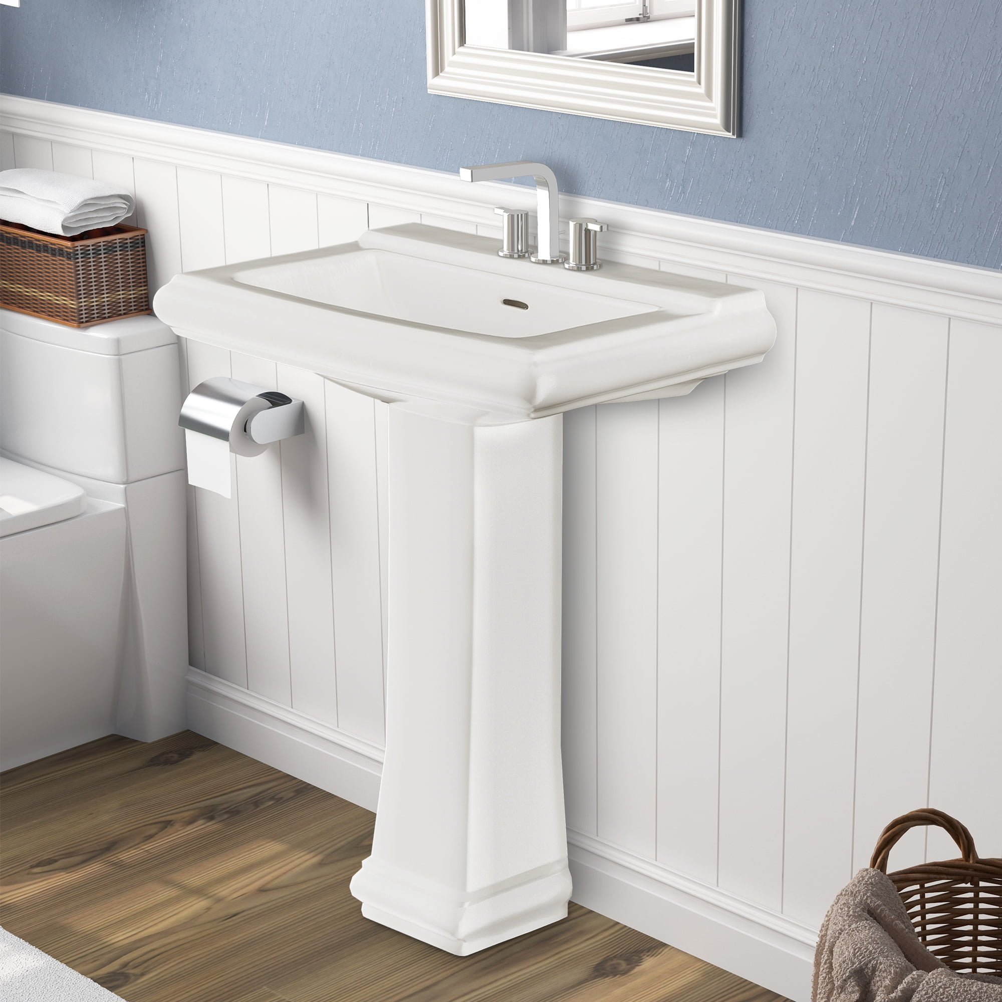 TOBILI Small 34" Height Vitreous China Rectangular Pedestal Sink with ...