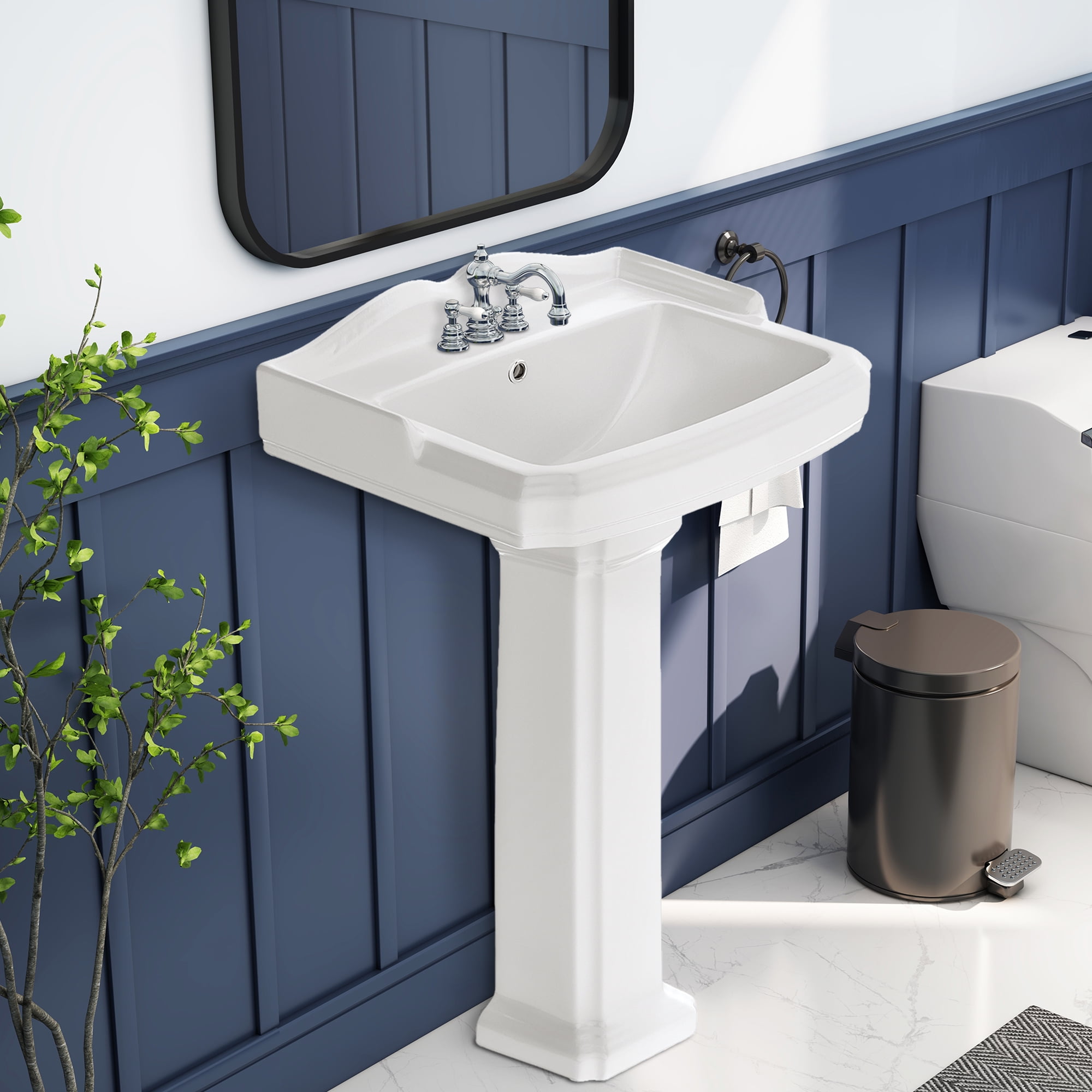 TOBILI 35" Height Cemamic Rectangular Pedestal Sink with Overflow in ...
