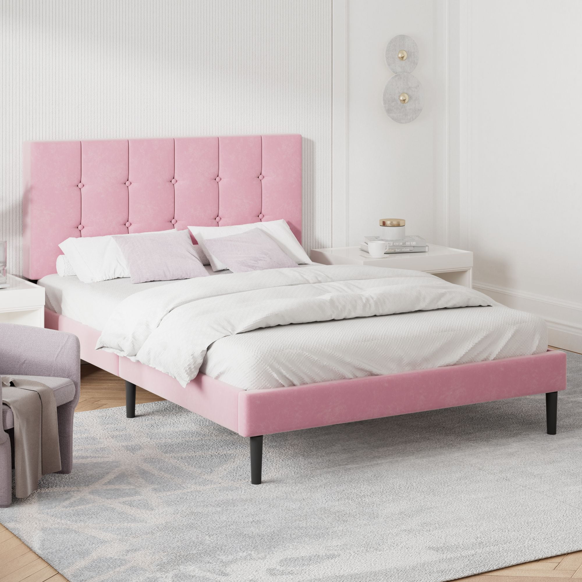 TOBILI Pink Wood Frame Queen Platform Bed - Walmart.com
