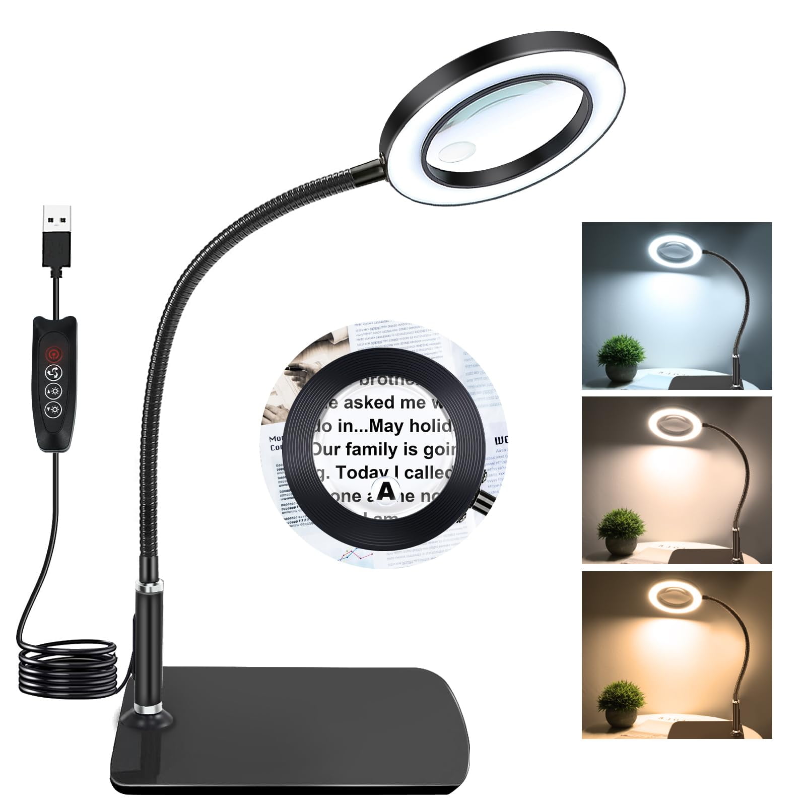 TOCBIU 10X 20X Magnifying Glass with Light and Stand Real Glass Desk ...