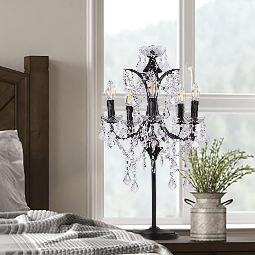 TOCHIC 5-Light Farmhouse Tranditional Crystal Table Lamp, Black Craft ...