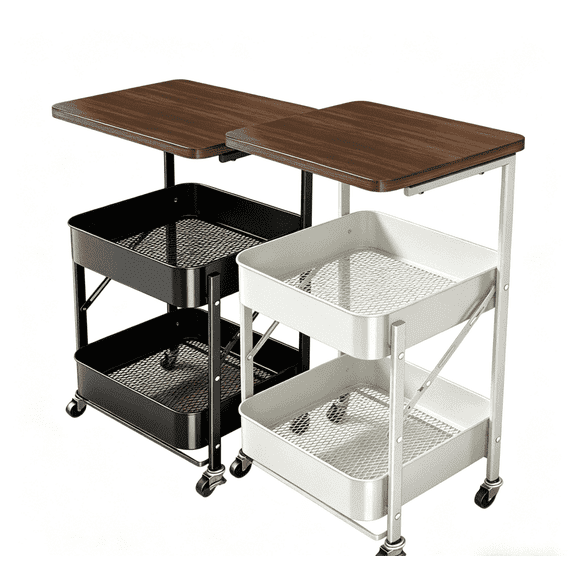 Tockfit Foldable 3-Tier Heavy Duty Metal Utility Rolling Cart with ...