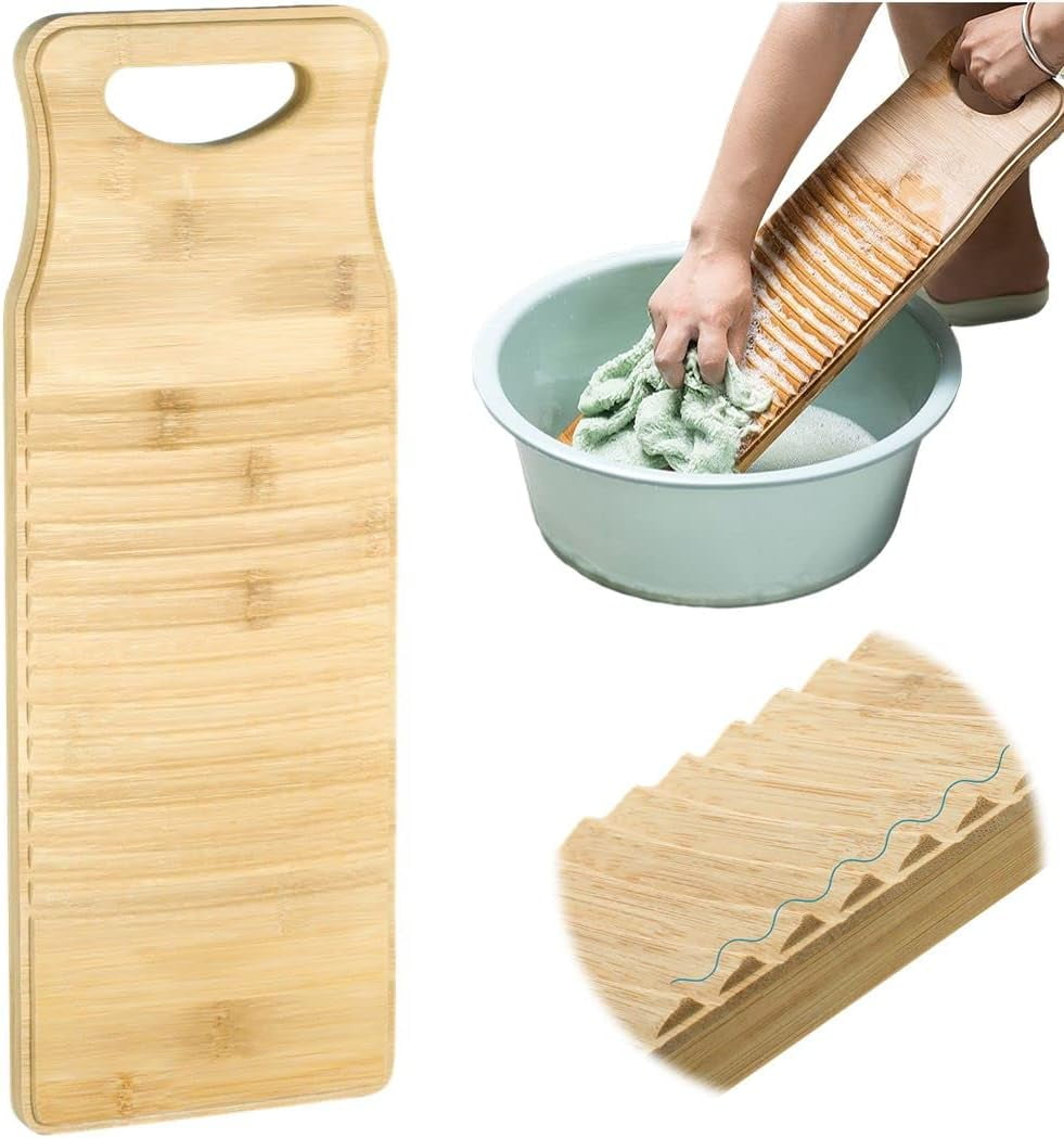TOEVER Natural Bamboo Washboard for Laundry, Bamboo Hand Washing Board ...