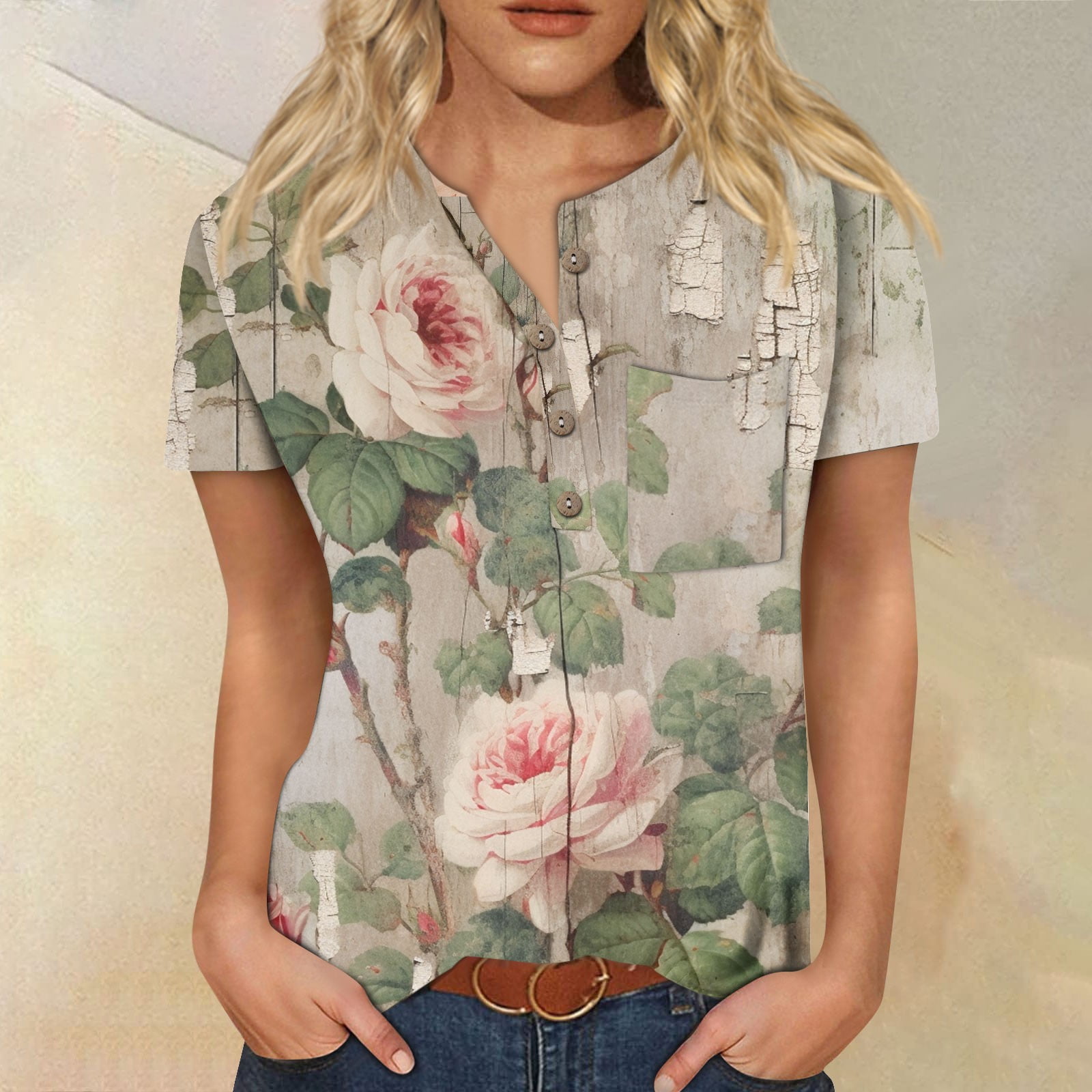 TOFOTL 2024 Trendy Vintage Short Sleeve Top For Women,Ladies Casual ...