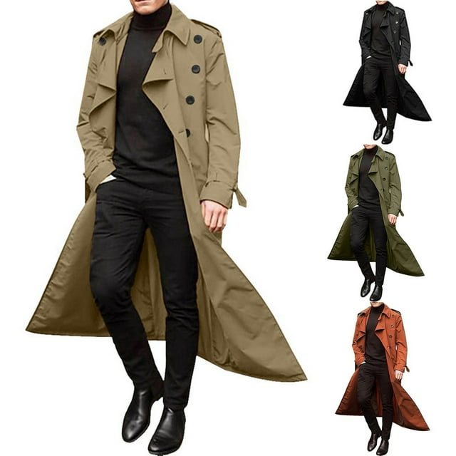 TOFOTL Hot Dtyle Men's Long-Slevee Luxury Full Length Trench Coat Long ...