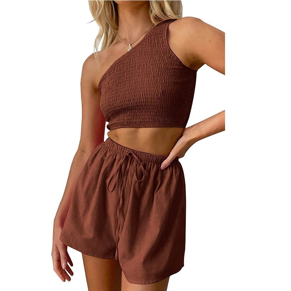 TOFOTL Lounge Sets for Women,Women's Fashion One Shoulder Pleated Open ...