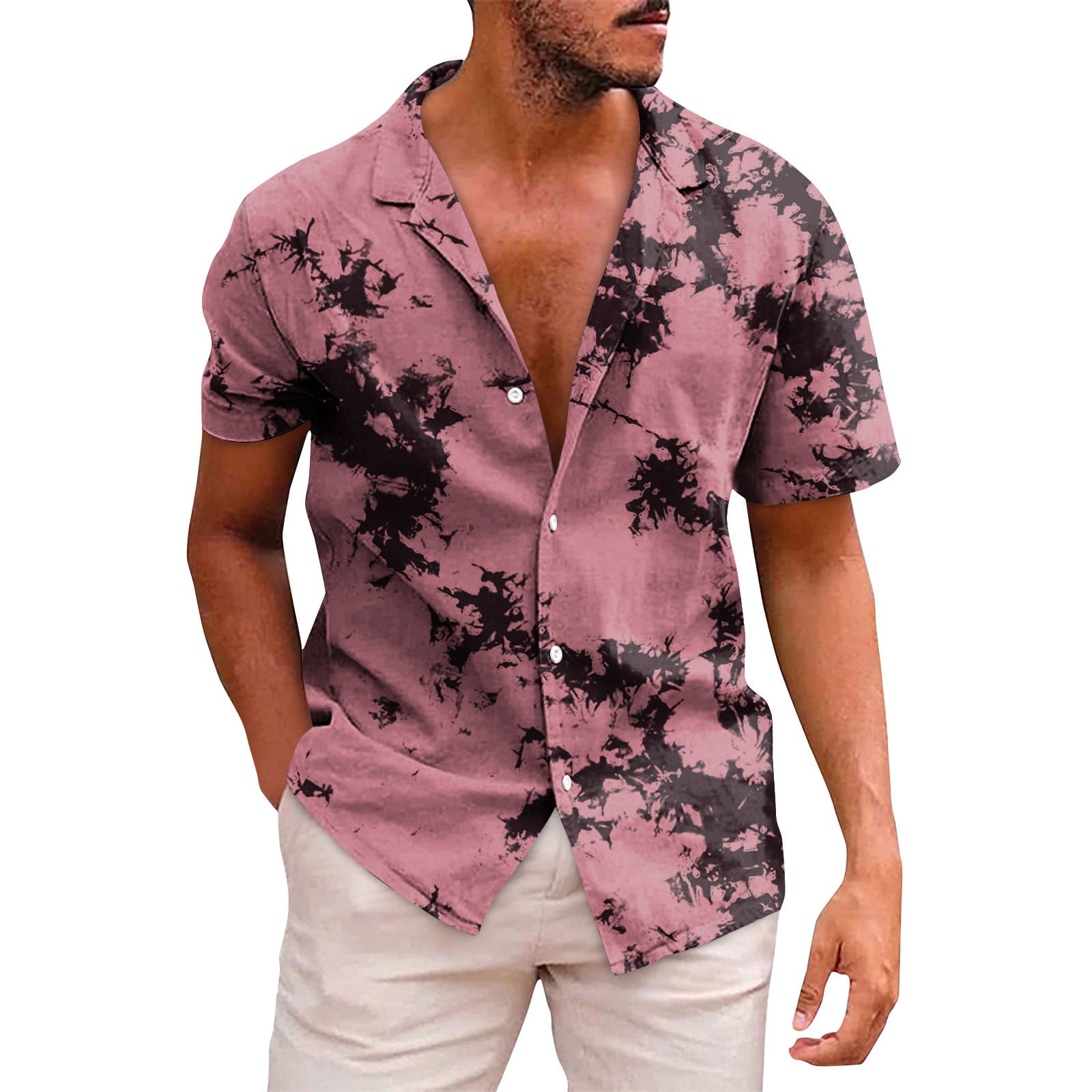TOFOTL Men's Linen Shirts Casual Button Down Short Sleeve Floral Shirt ...