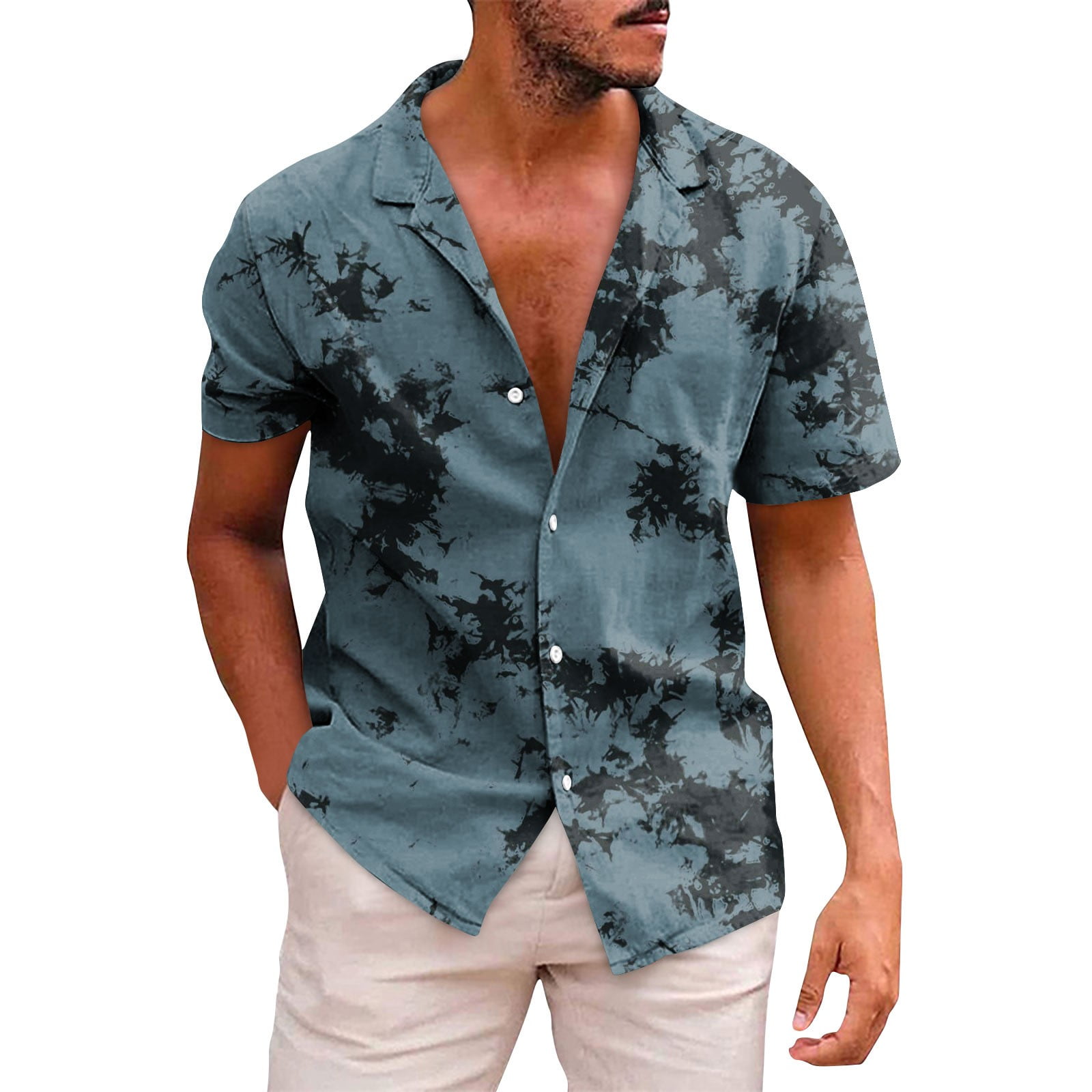 TOFOTL Men's Linen Shirts Casual Button Down Short Sleeve Floral Shirt ...