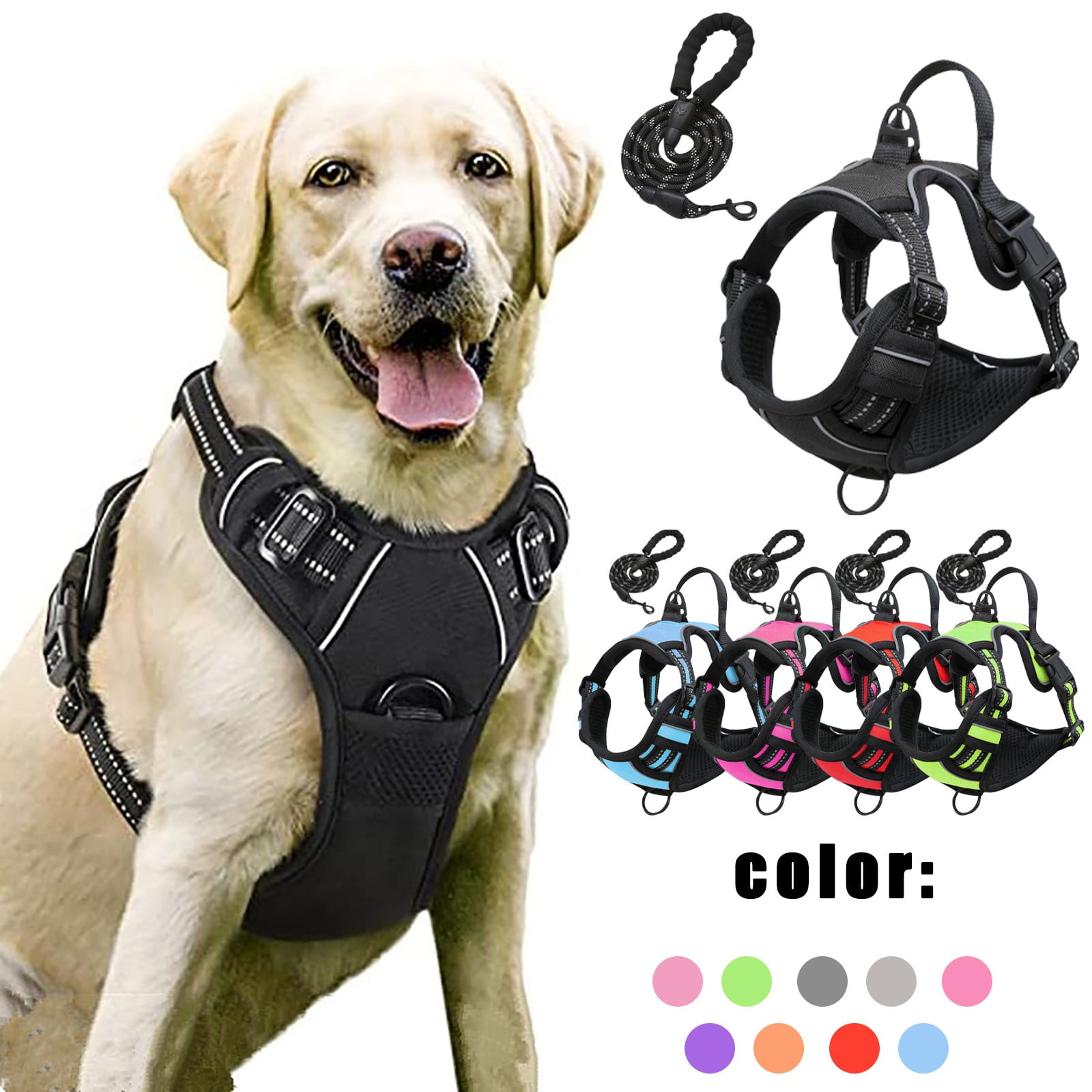 TOFOTL No Pull Dog Harness, Adjustable Double Layer Soft Padded Dog ...
