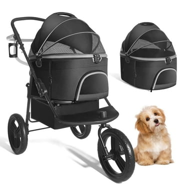 ZENY Three Wheels Pet Stroller, 360 Rotation, Folding Convertible ...