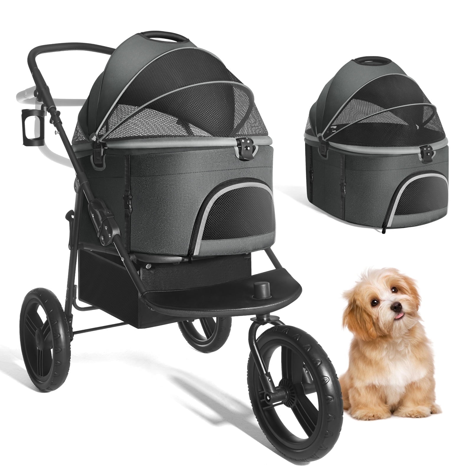 vidaXL Dog Bike Trailer Foldable Stroller 2-in-1 Function Dog Cart for ...