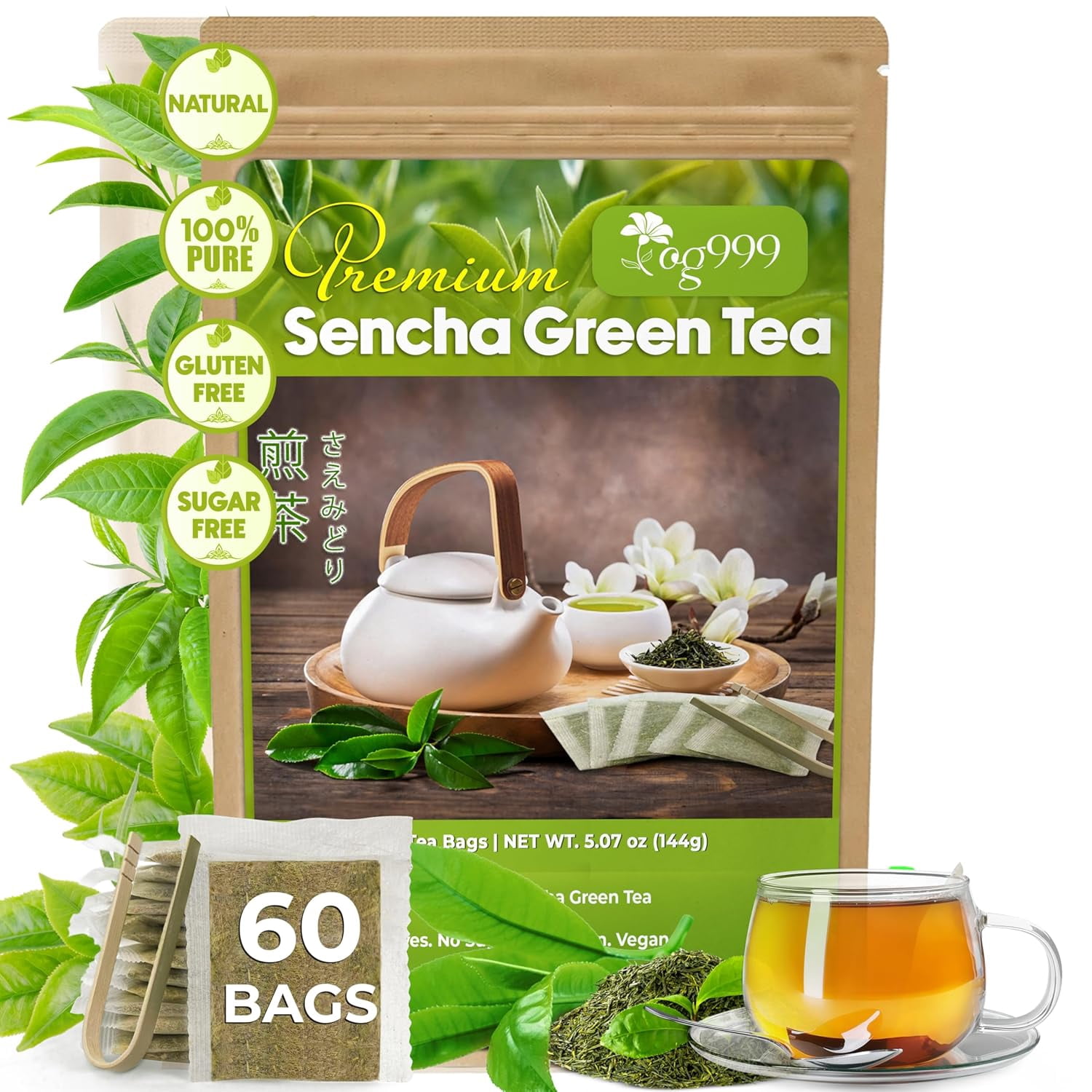 TOG999, Premium 60 Sencha Green Tea Bags, 100% Natural & Pure from ...