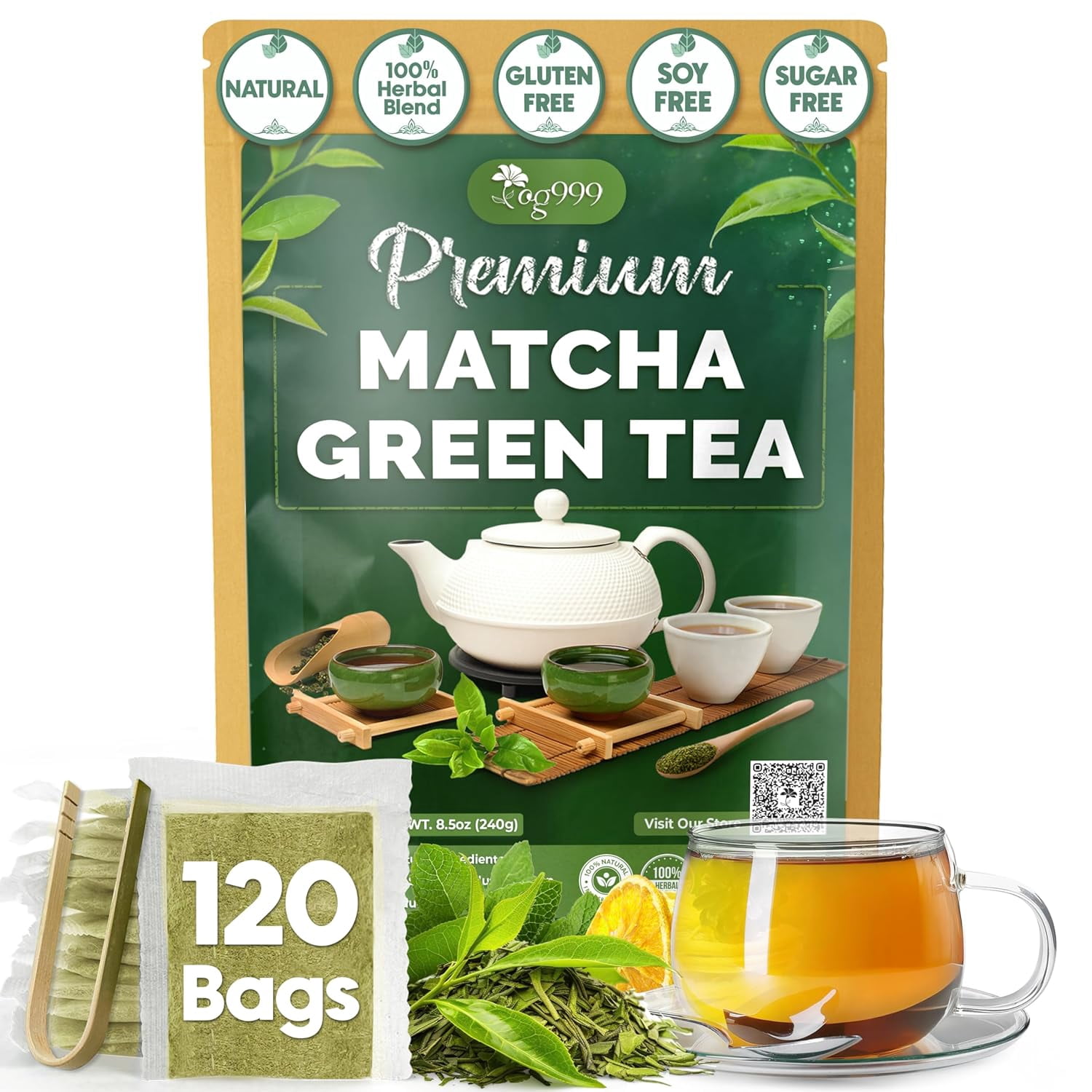 TOG999, Premium Matcha Green Tea Bags | 120 Count | Blend of Sencha ...