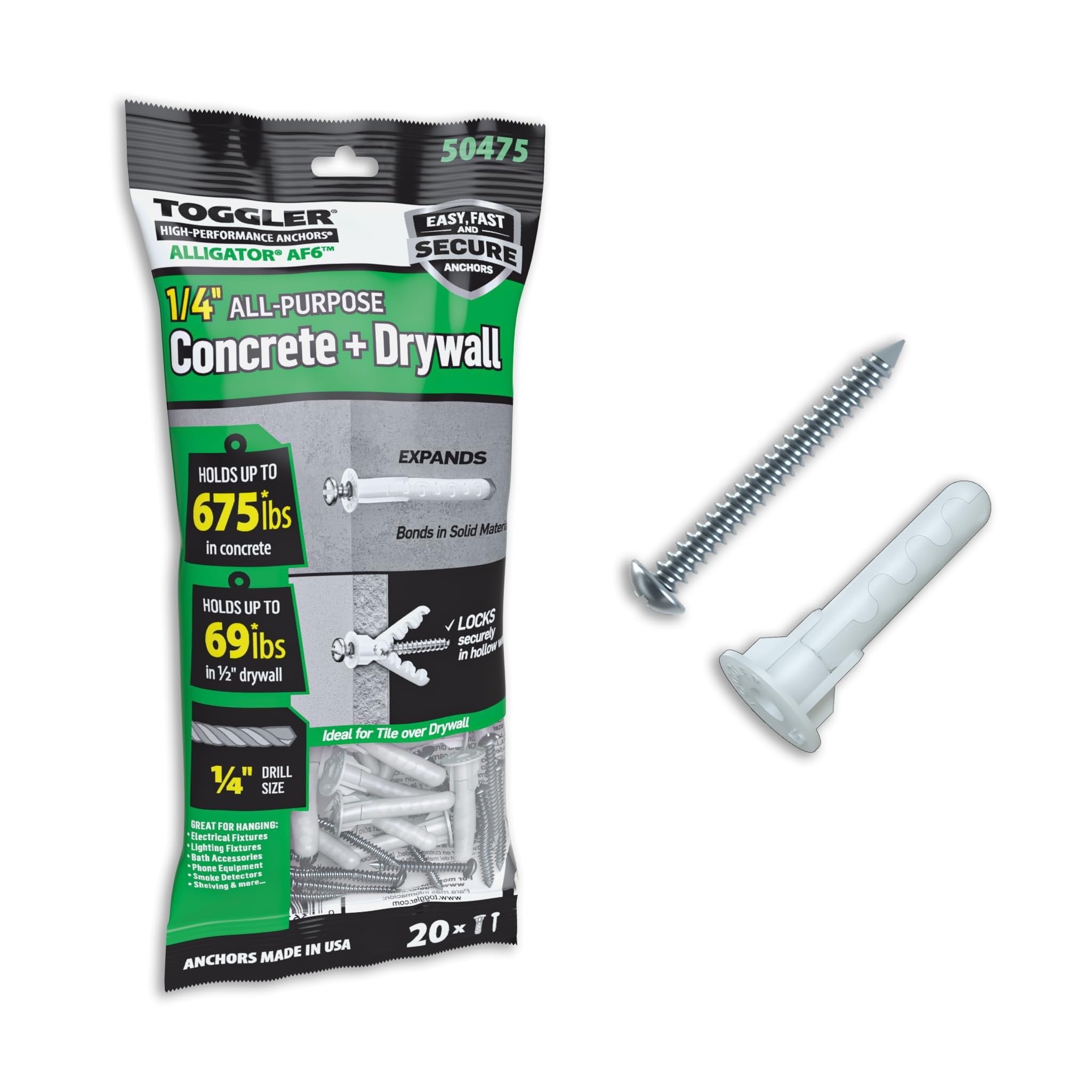 TOGGLER Alligator AF6 Flanged Anchor with Screws, Polypropylene, Made ...