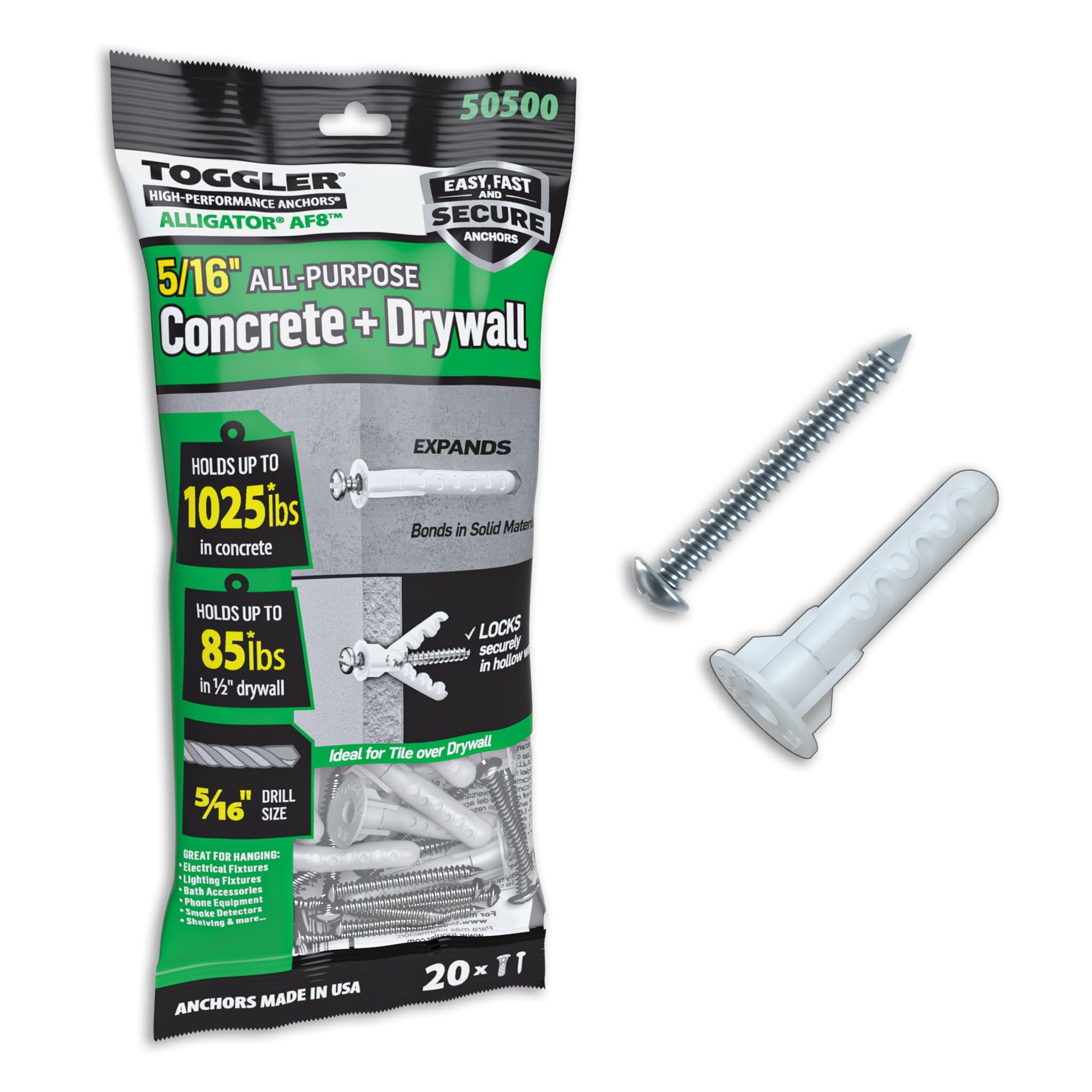 TOGGLER Alligator AF8 Flanged Anchor with Screws, Polypropylene, Made ...