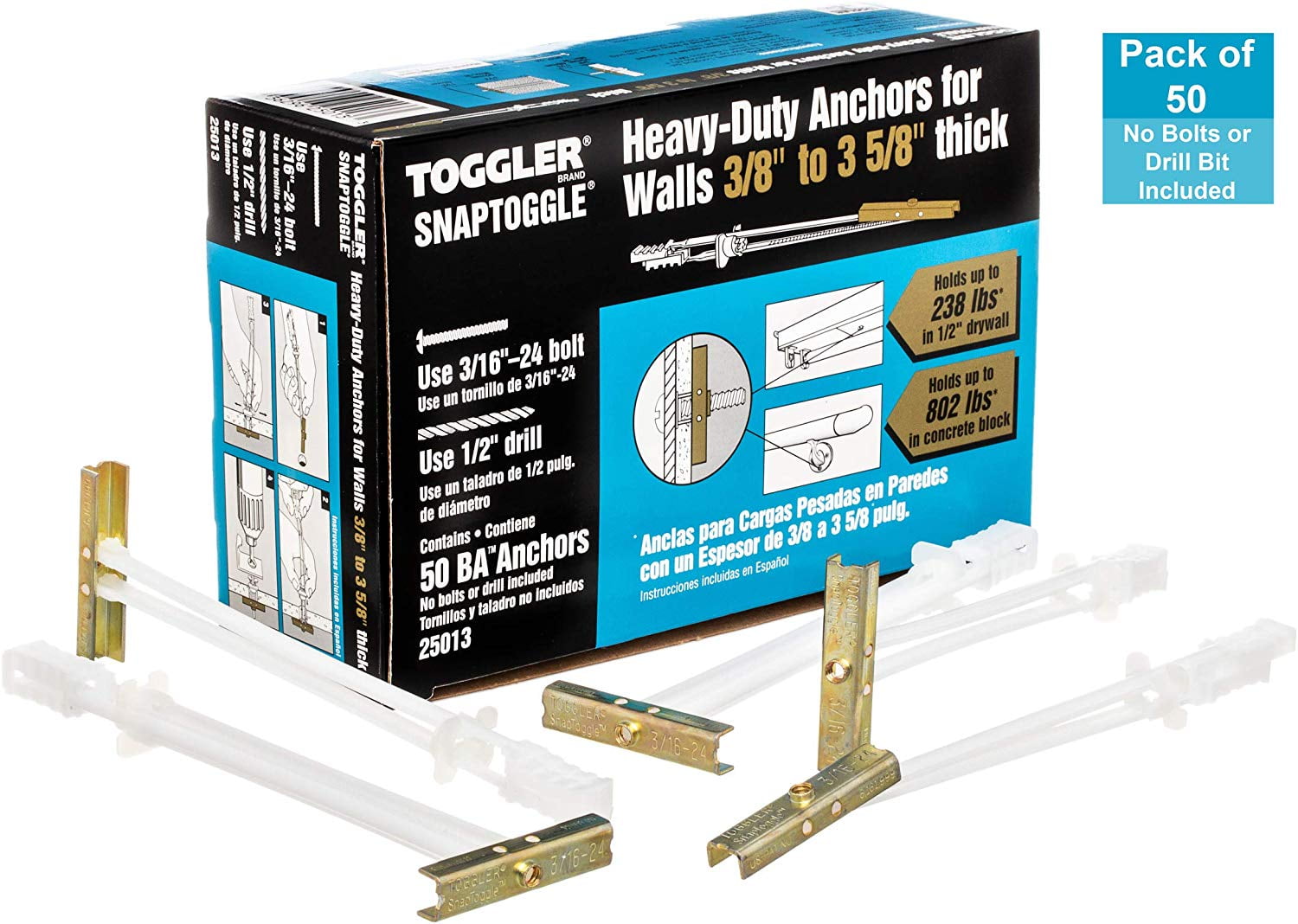 TOGGLER SNAPTOGGLE BA Toggle Anchor, Zinc-Plated Steel Channel, , 3/8 ...