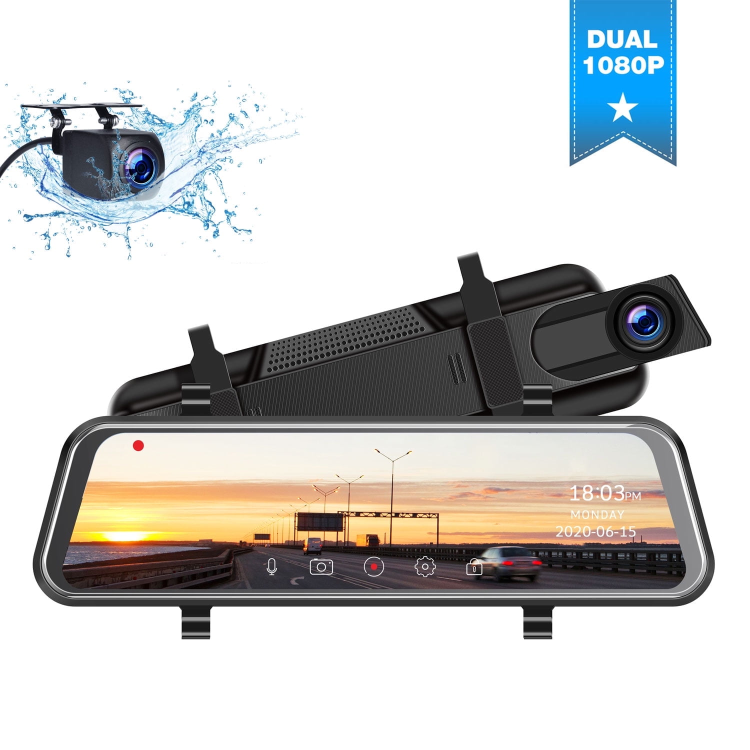 "TOGUARD 1080P Dual Dash Cam, 10"" Touch Screen, Night Vision, Parking ...