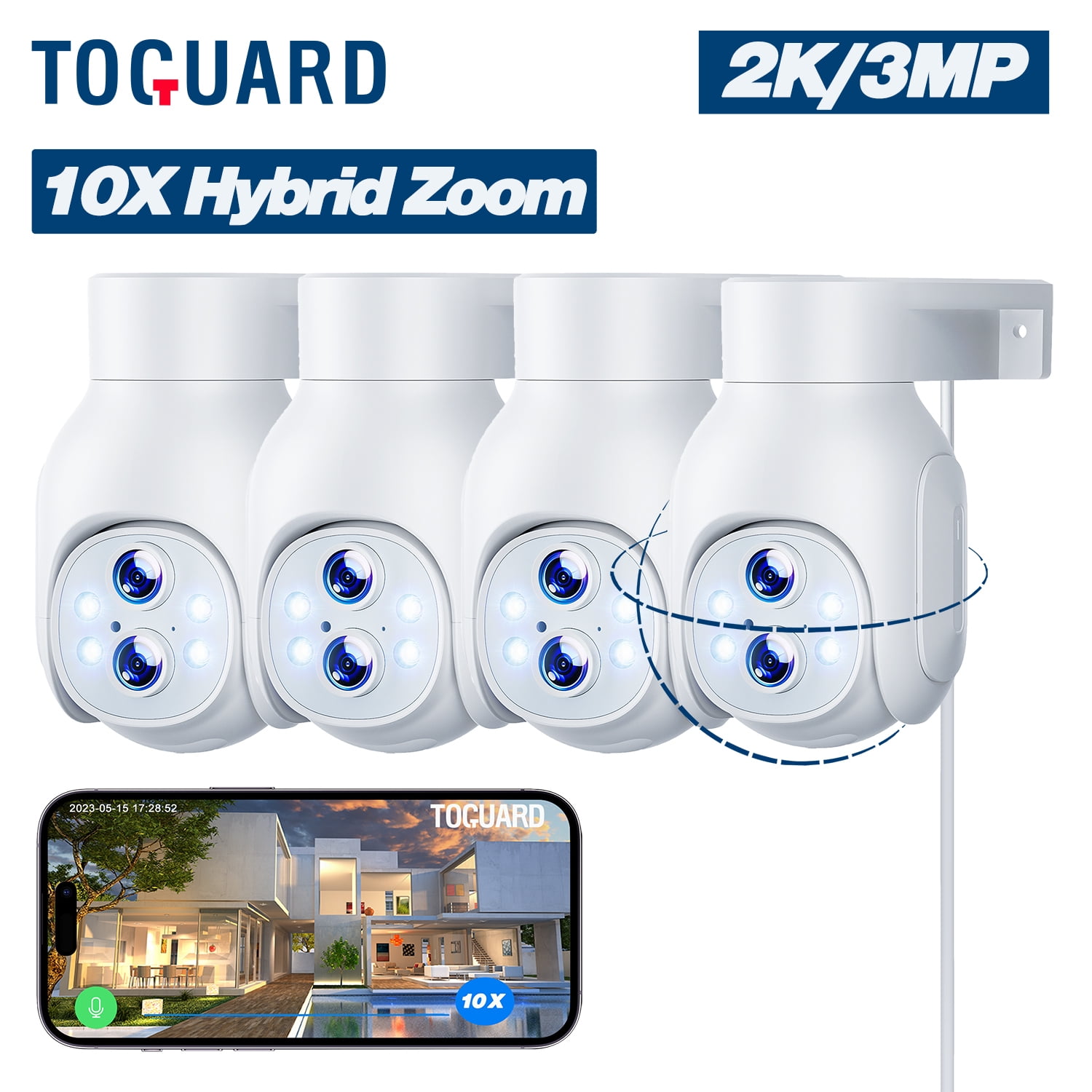 TOGUARD 4 Pack SC22 2K/3MP WiFi Outdoor Security Camera 10X Hybrid Zoom ...