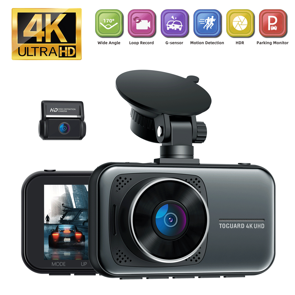 "TOGUARD 4K Dual Dash Cam, 2160P+1080P, Front/Rear, 3"" Display ...
