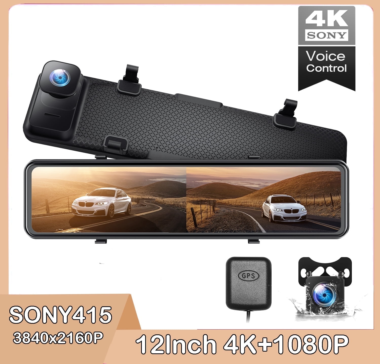 "TOGUARD 4K Car Dash Cam, 12"" Touch Screen, Front & Rear View with ...