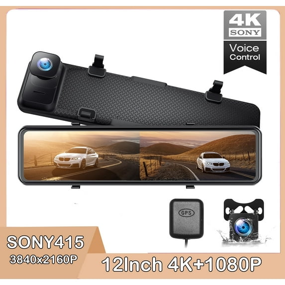 "TOGUARD 4K Car Dash Cam, 12"" Touch Screen, Front & Rear View with ...
