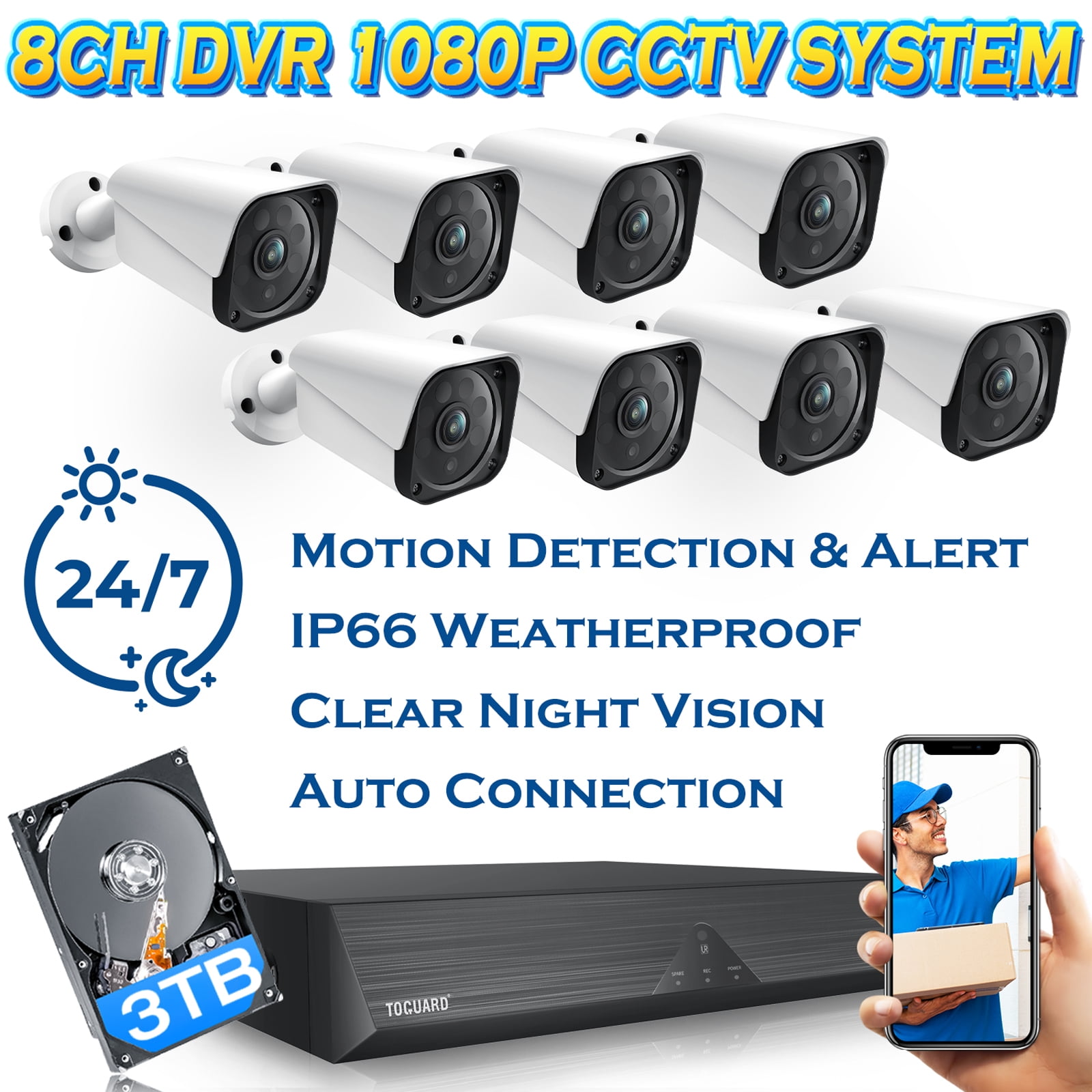 TOGUARD 8ch Wired Home Security Camera System 1080P CCTV Camera ...