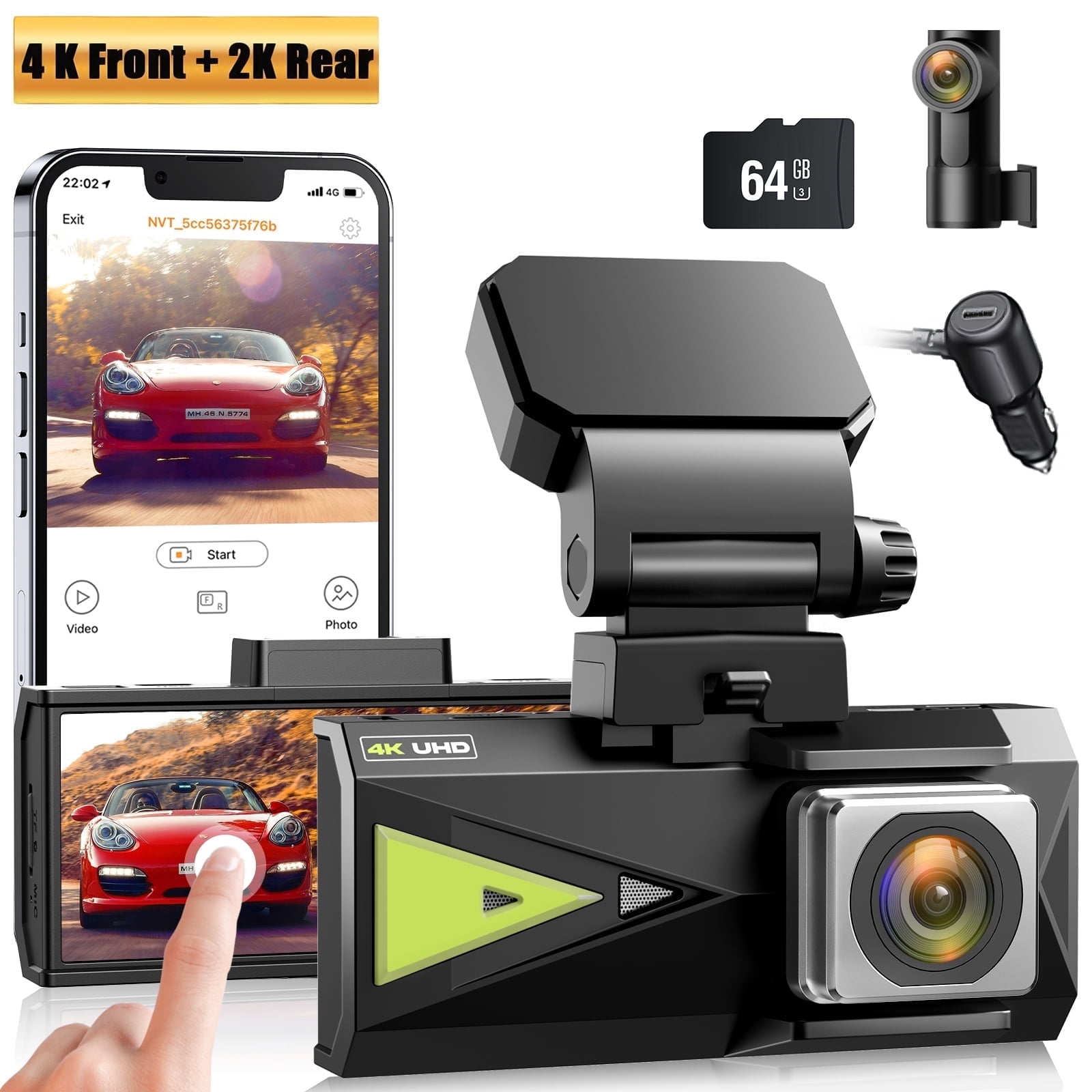 TOGUARD Dash Cam 4K with 5Ghz Wifi GPS 4K+2K Dash Cam Front and Rear 3. ...