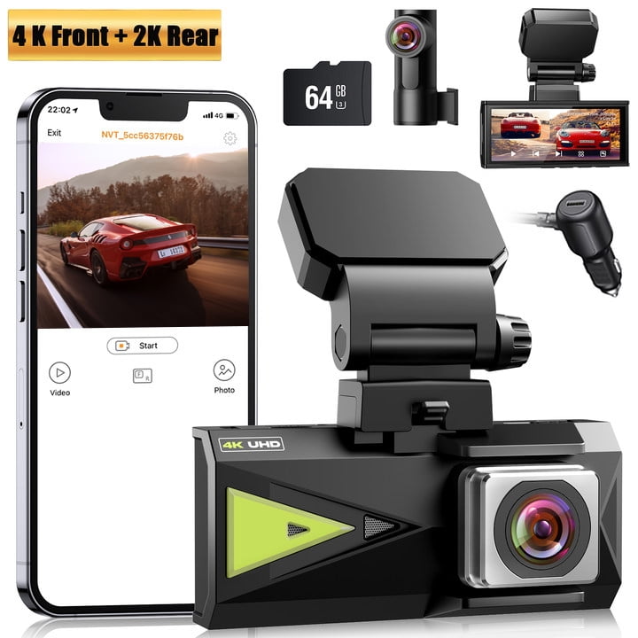 "TOGUARD 4K Dual Dash Cam with 5Ghz Wifi GPS, 3.16"" Screen, Night Vision, G-Sensor, 128G SD ...
