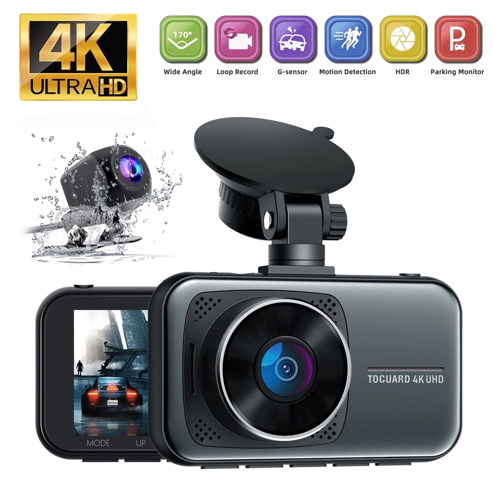 "TOGUARD Car Backup Camera, 10"" 4K+1080P Dash Cam with 64GB Card ...