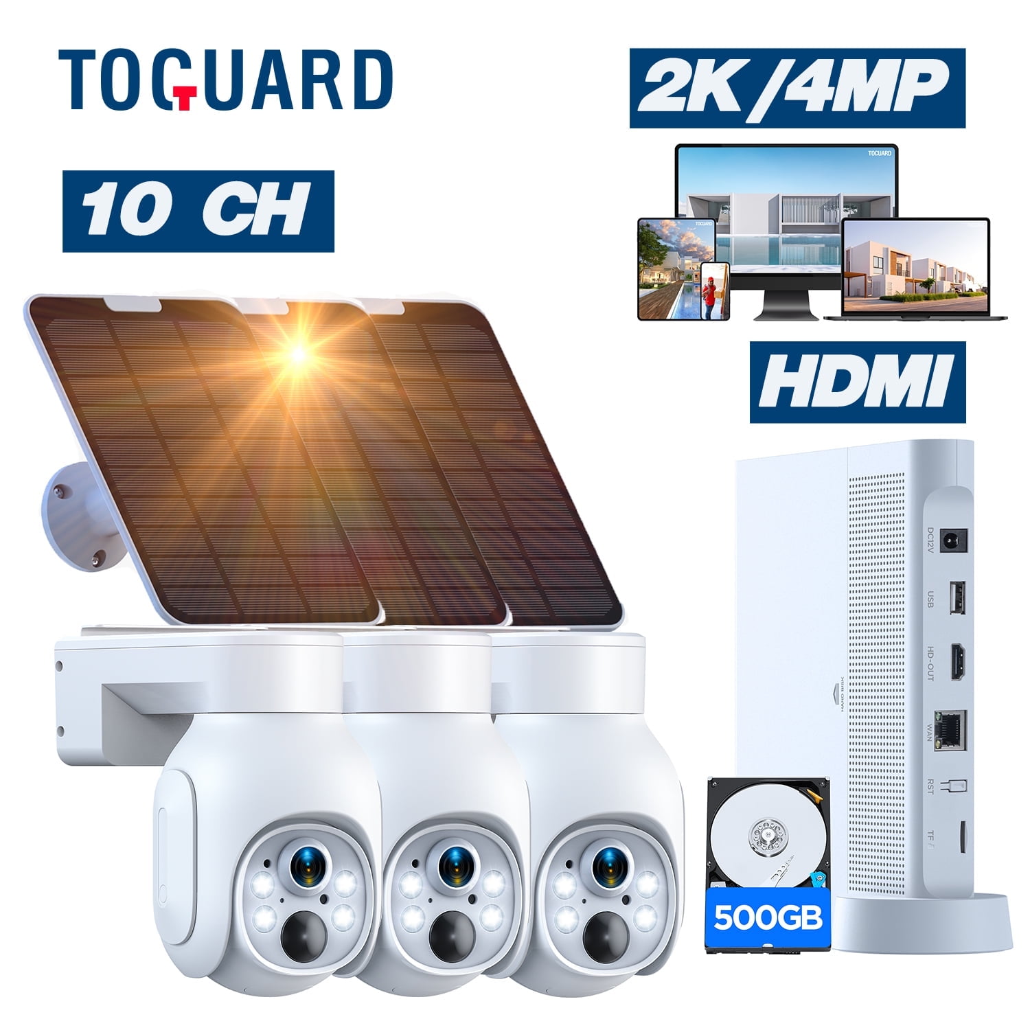 TOGUARD SC23 10CH 4MP Solar Wireless Security Camera System Outdoor ...