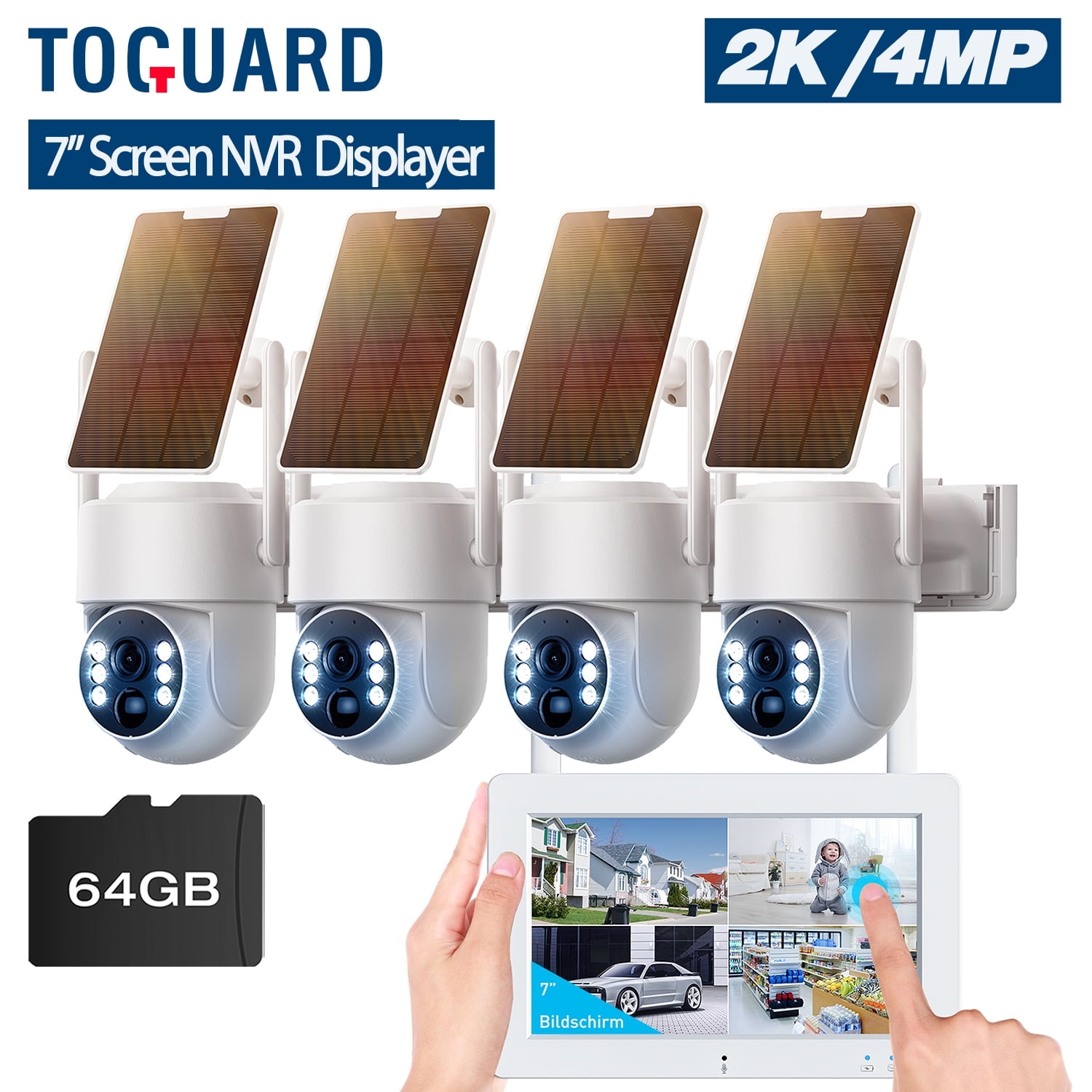 TOGUARD SC44 2K/4MP Solar Security Camera System Outdoor with 7" NVR ...