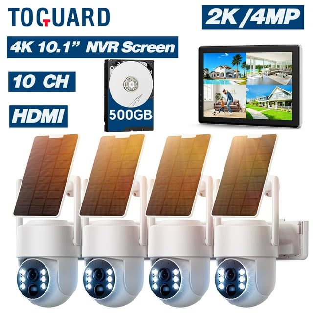 "TOGUARD SC43 2K/4MP Solar Wireless Security Camera System, 10CH 10.1 ...