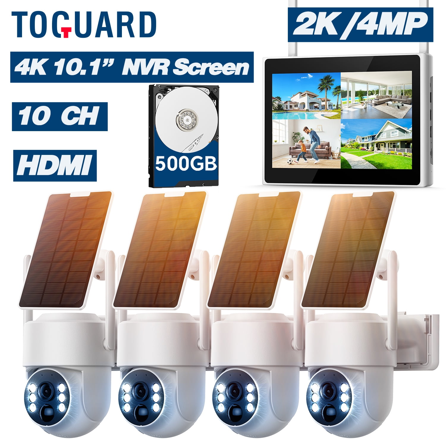 TOGUARD SC43 2K/4MP Solar Wireless Security Camera System with 10CH 10. ...