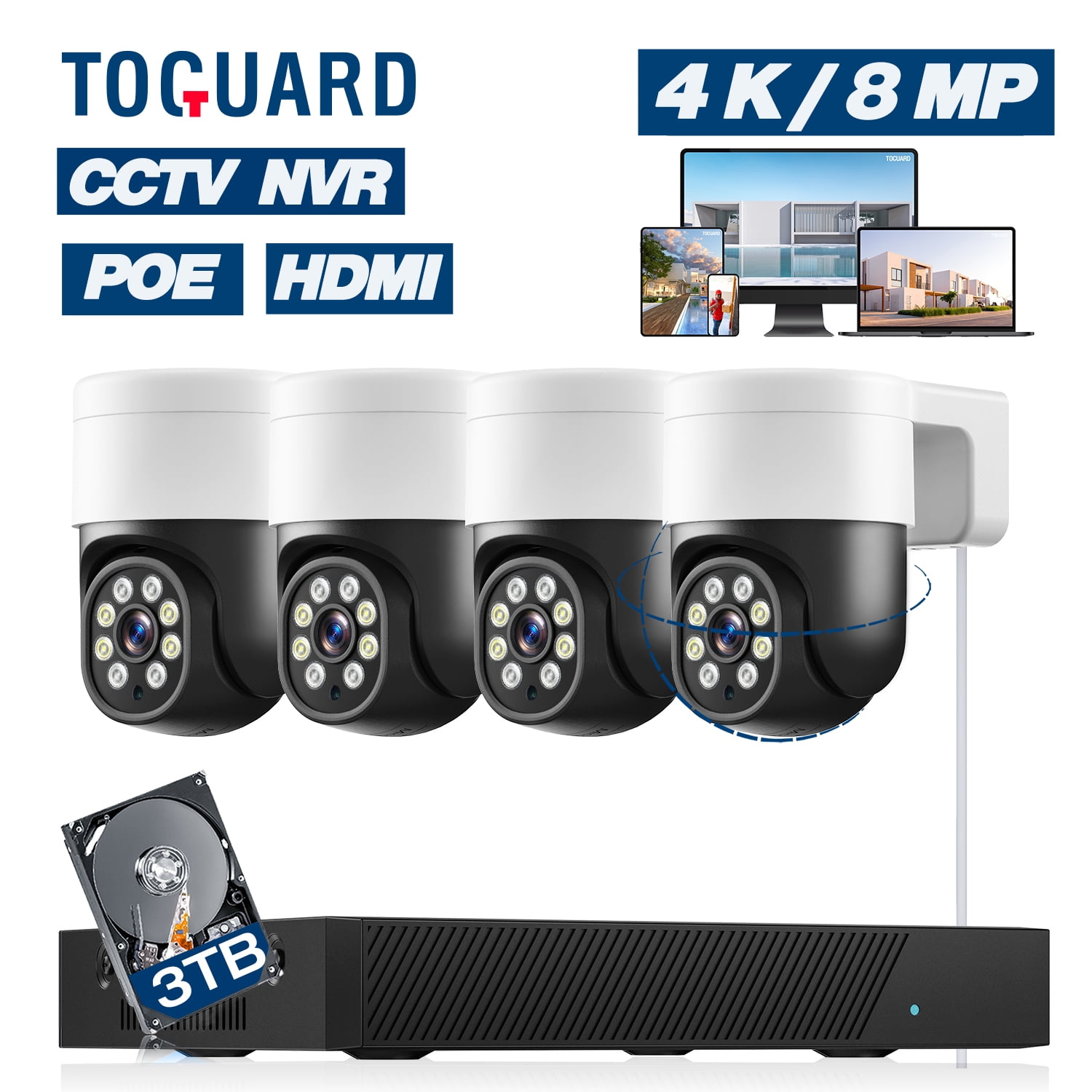 TOGUARD SC45 4K/8MP POE Security Camera System Outdoor with 8CH ...