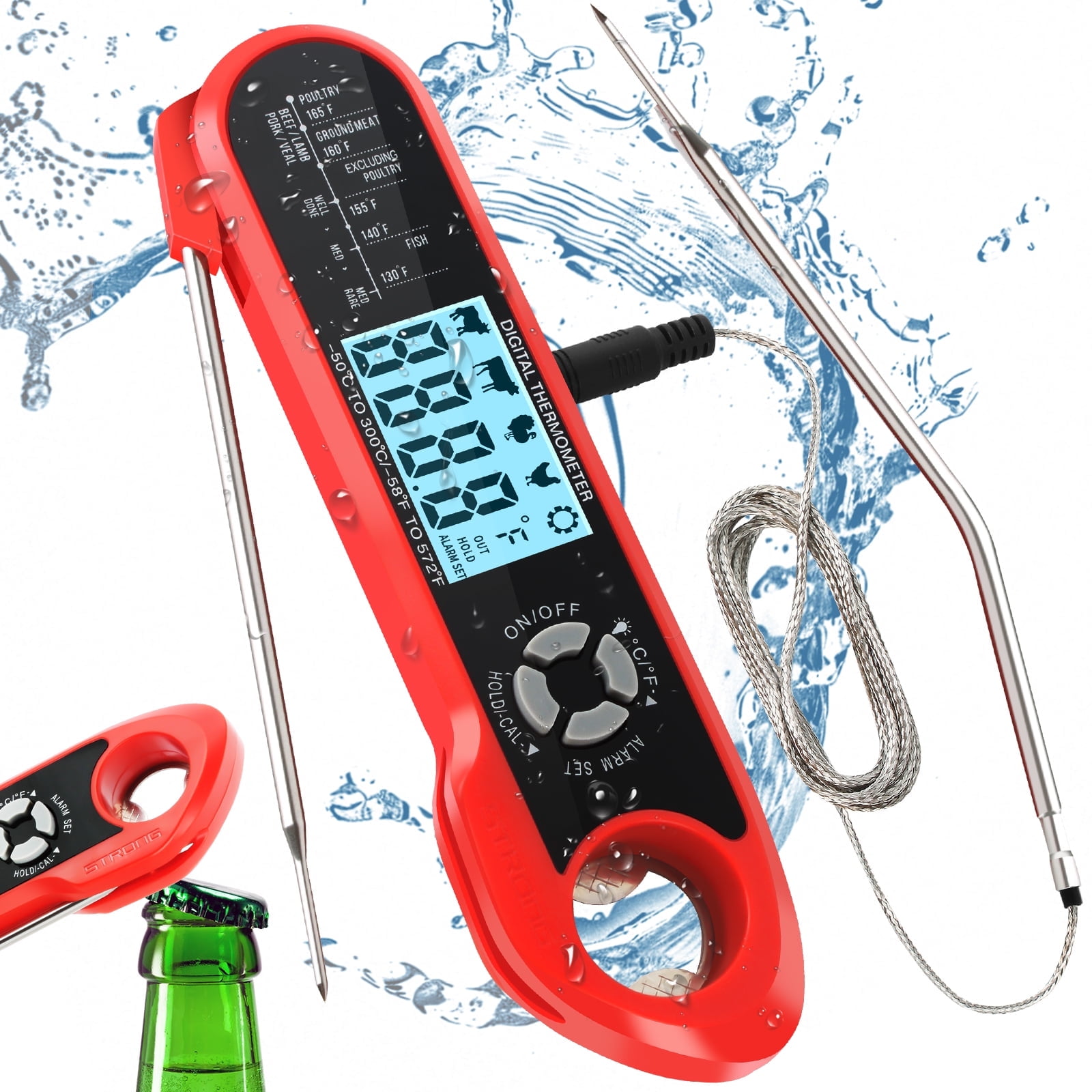 TOIAMOI Digital Meat Thermometer with Smart Alarm, Dual Probe & Bottle ...