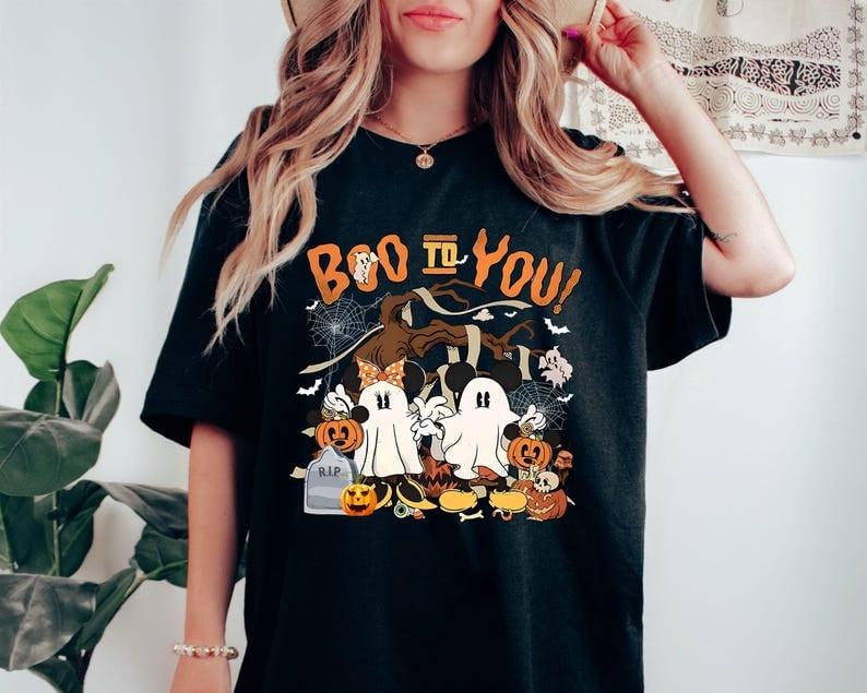 TOKAIPlus Boo to You Mickey Minnie Ghost Pumpkin Shirt, Mickey Spooky Season Halloween Costume ...