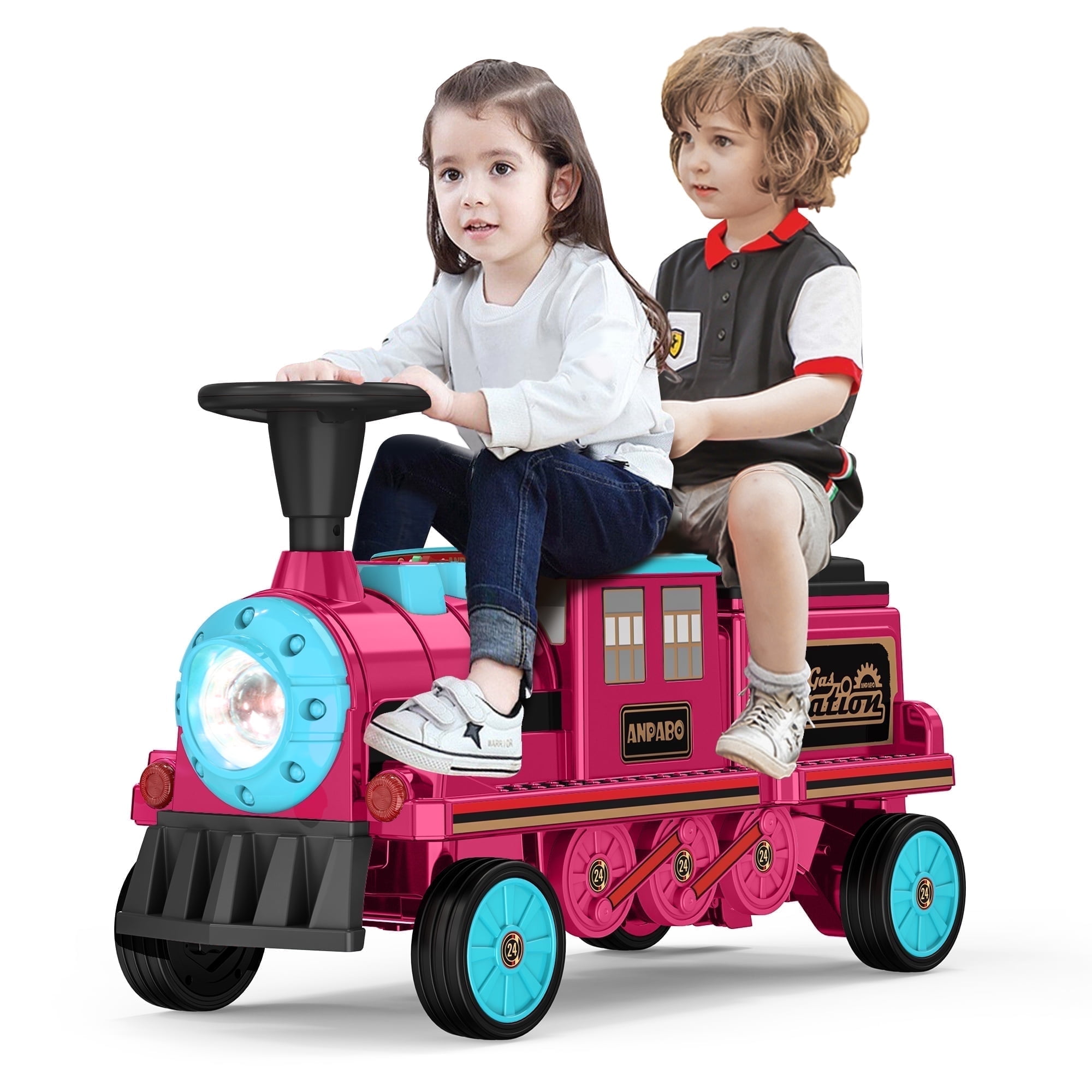 TOKTOO 12V Powered Ride on Train, 2 Seater Kid Car w/ Rubber Wheels ...