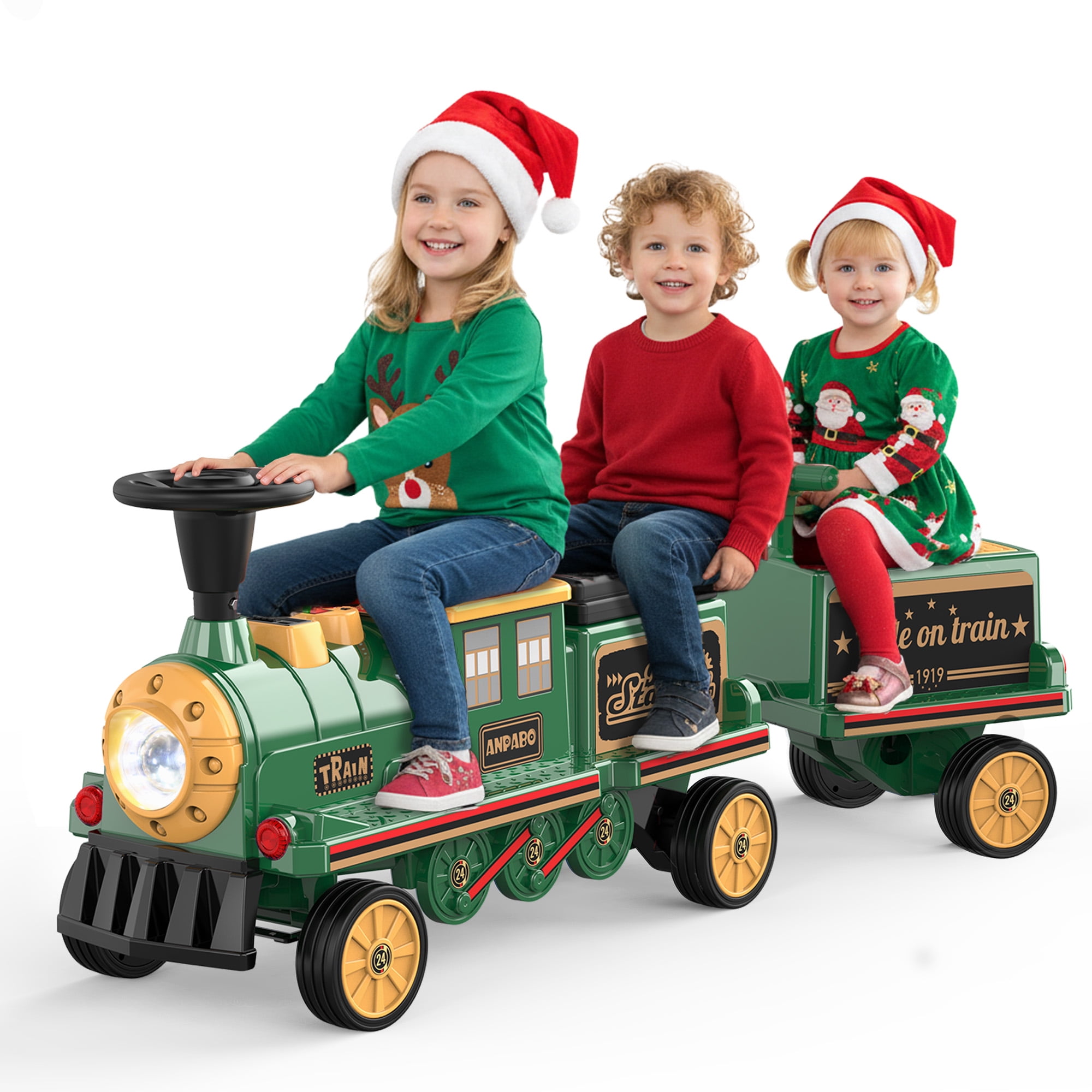 TOKTOO Kids 12V Electric Ride on Toy Train, 2 & 1 Seater Carriage ...