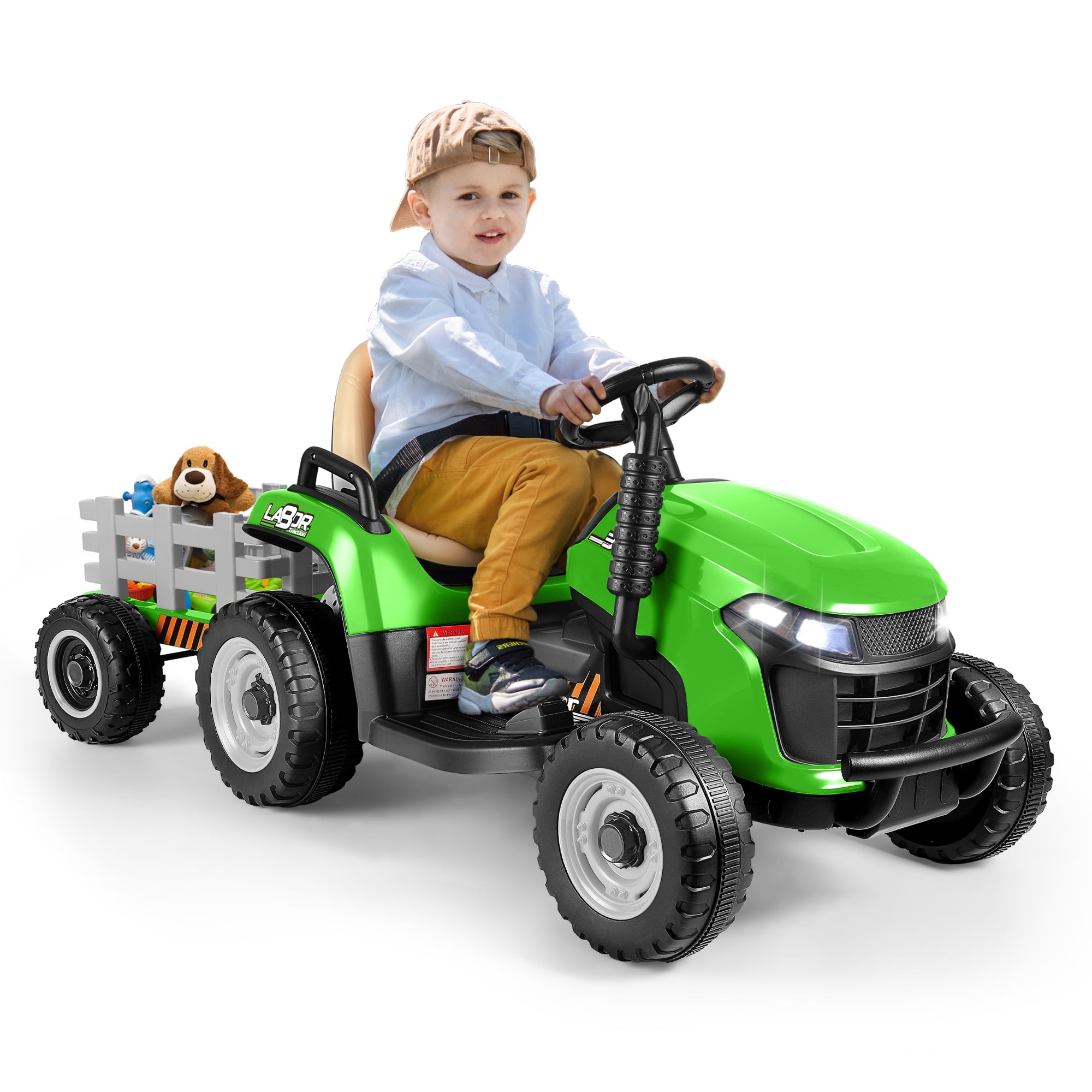 TOKTOO 12V Powered Ride on Tractor w/ Tippable Trailer, Remote Control ...