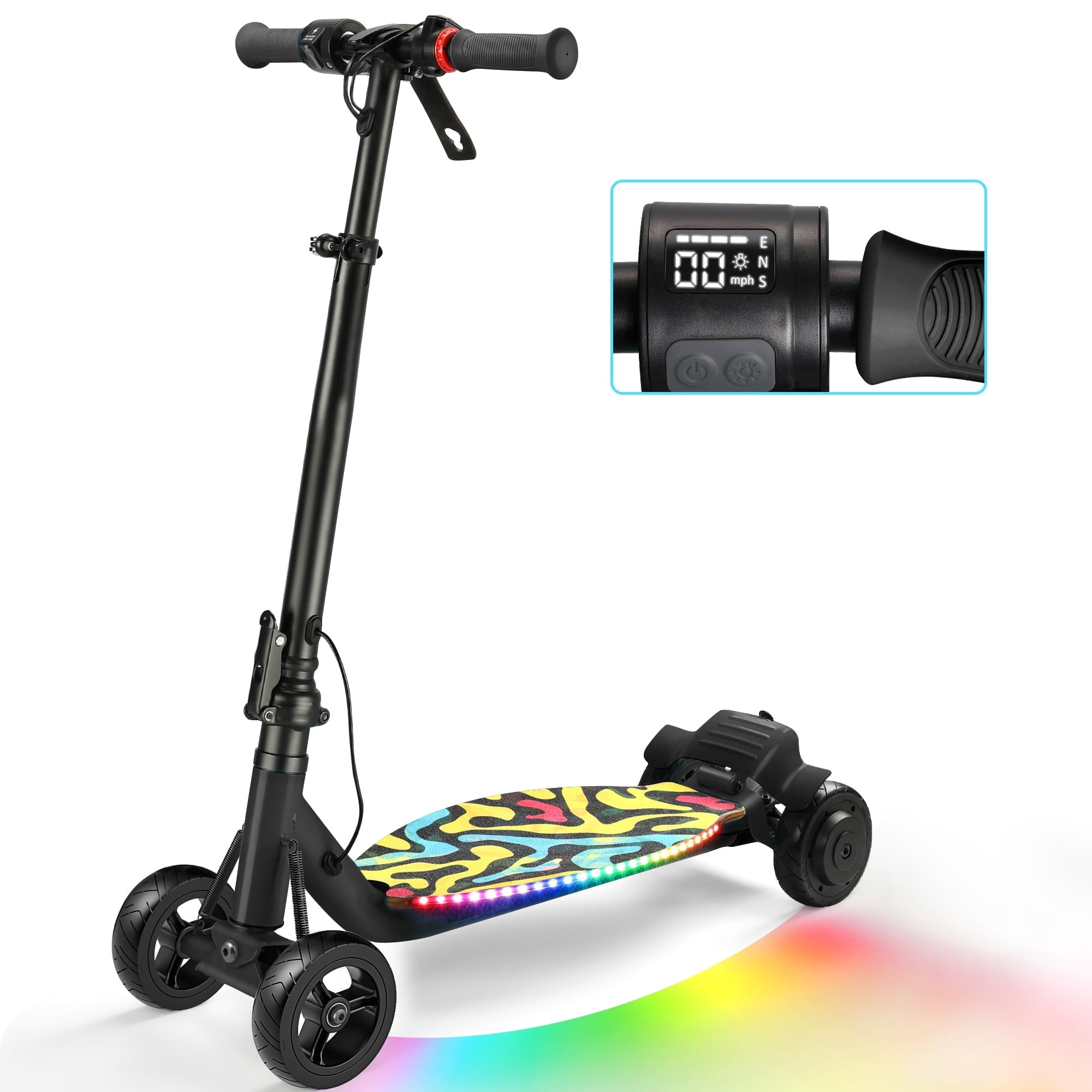 TOKTOO Kids Electric Scooter, 4-Wheeled, 250W, 10Mph, LED, Adjustable ...