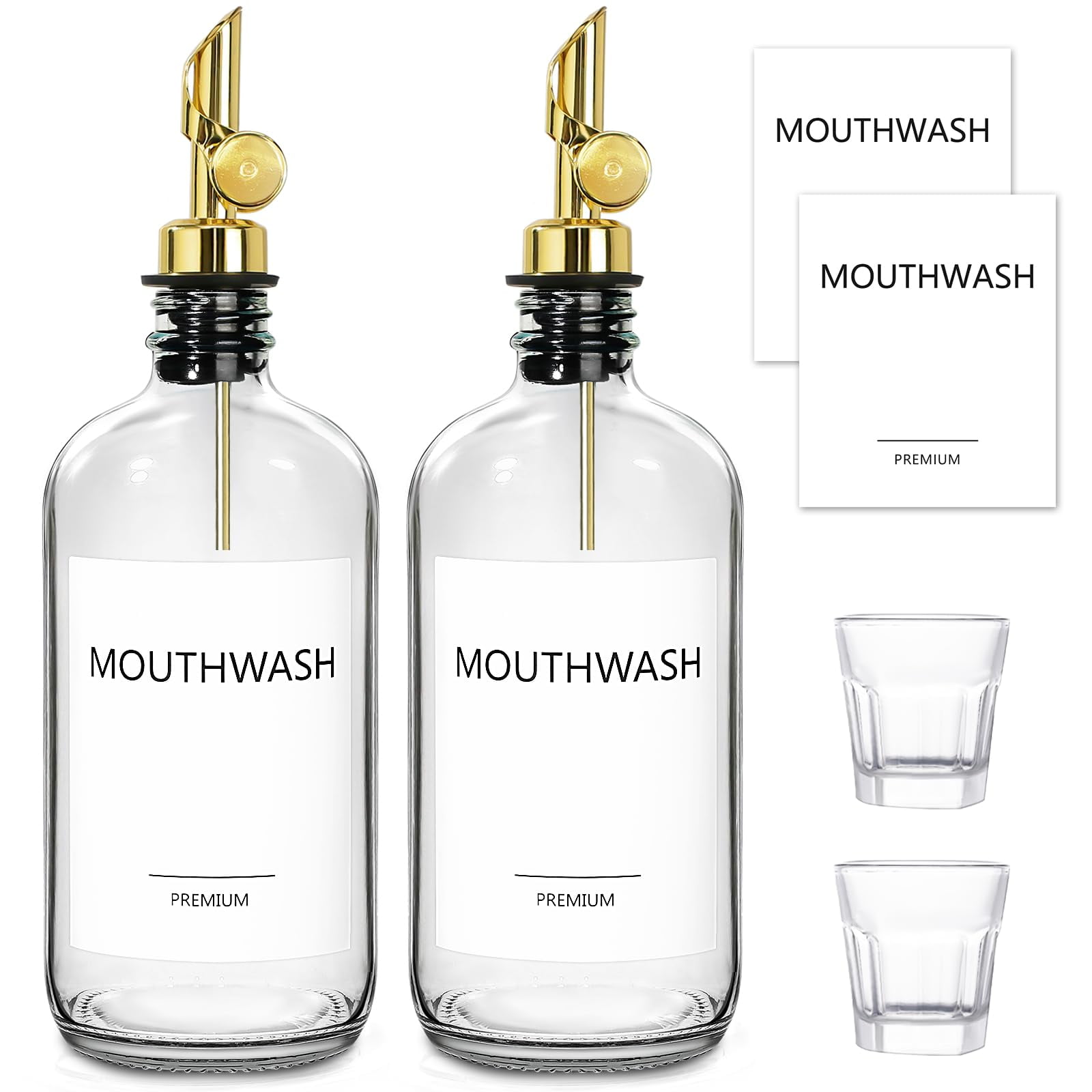 TOLDATLI Mouthwash Dispenser for Bathroom, 2 Pack Glass Mouth Wash ...